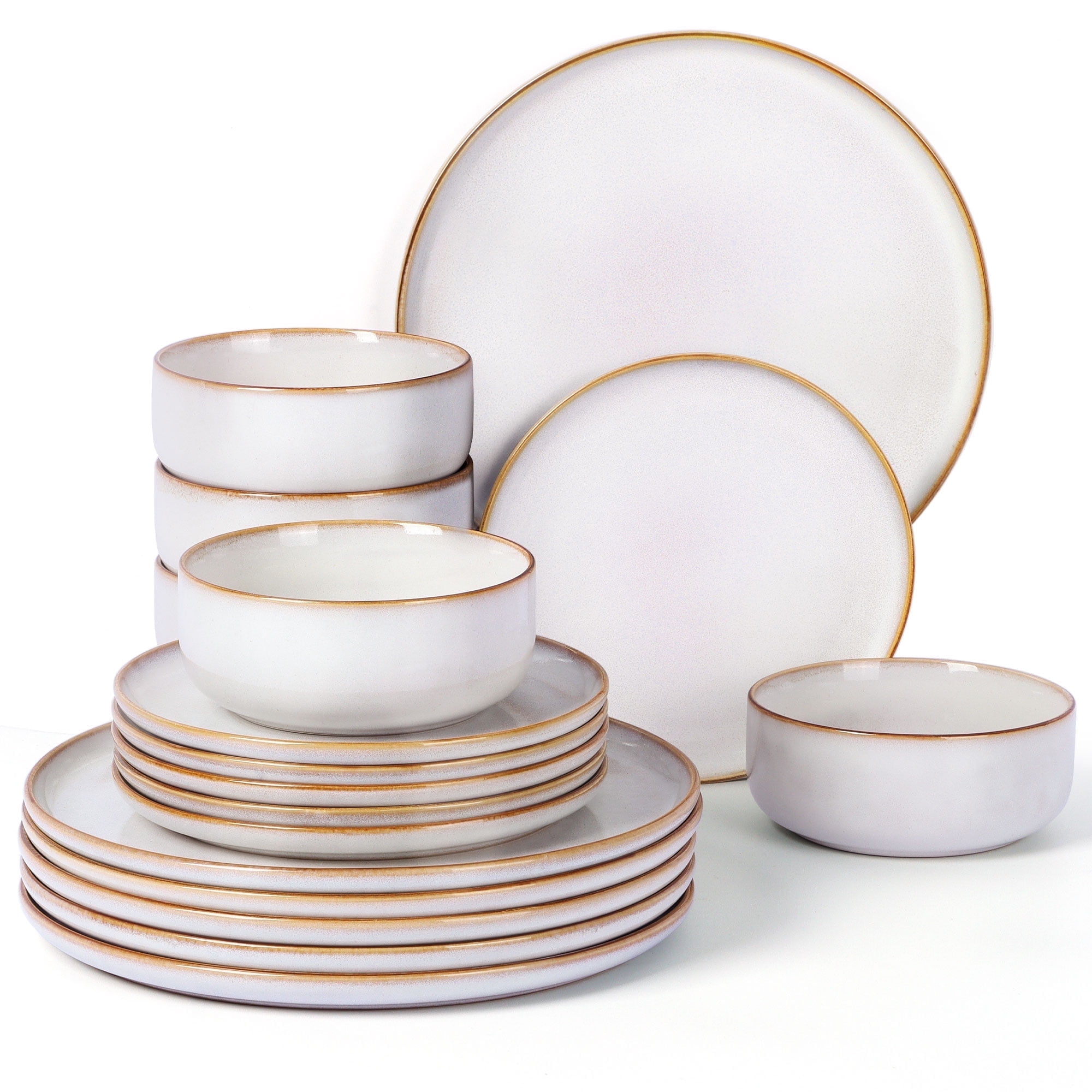 Onader Dinnerware Sets for 6, 18-Piece Plates and Bowls Set, Reactive ...