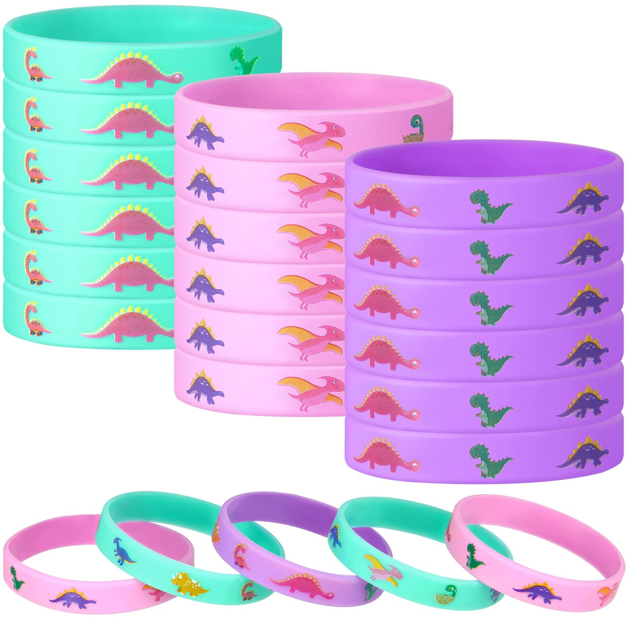Dino Bands Party Pack - 30 Silicone Wristbands for Dinosaur Theme ...