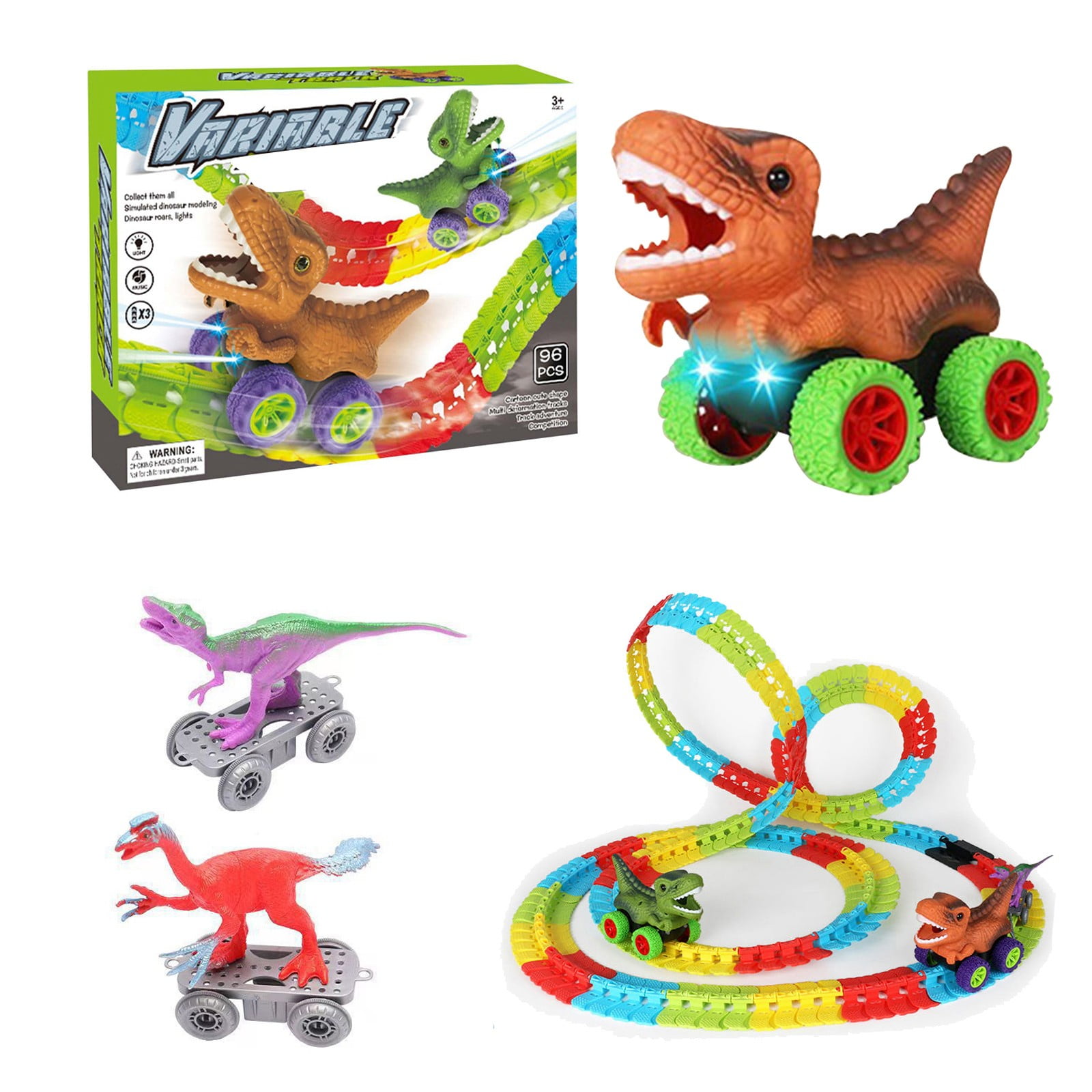 Dino Car Track Set The Dinosaur Car With Lights And Music 360° Climbing ...
