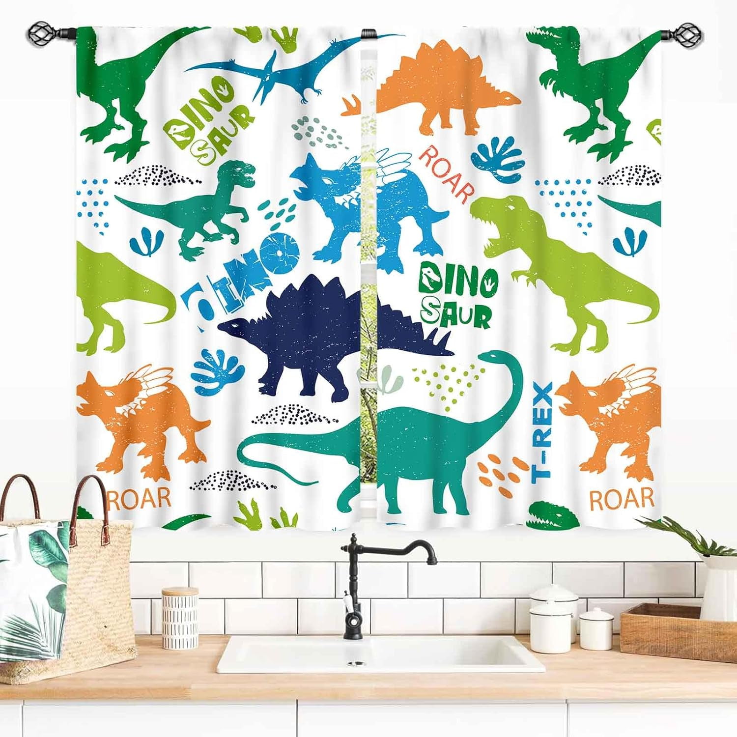 Dino Curtains for Boys Room, Kids Boys Cartoon Dinosaur Funny Colorful ...