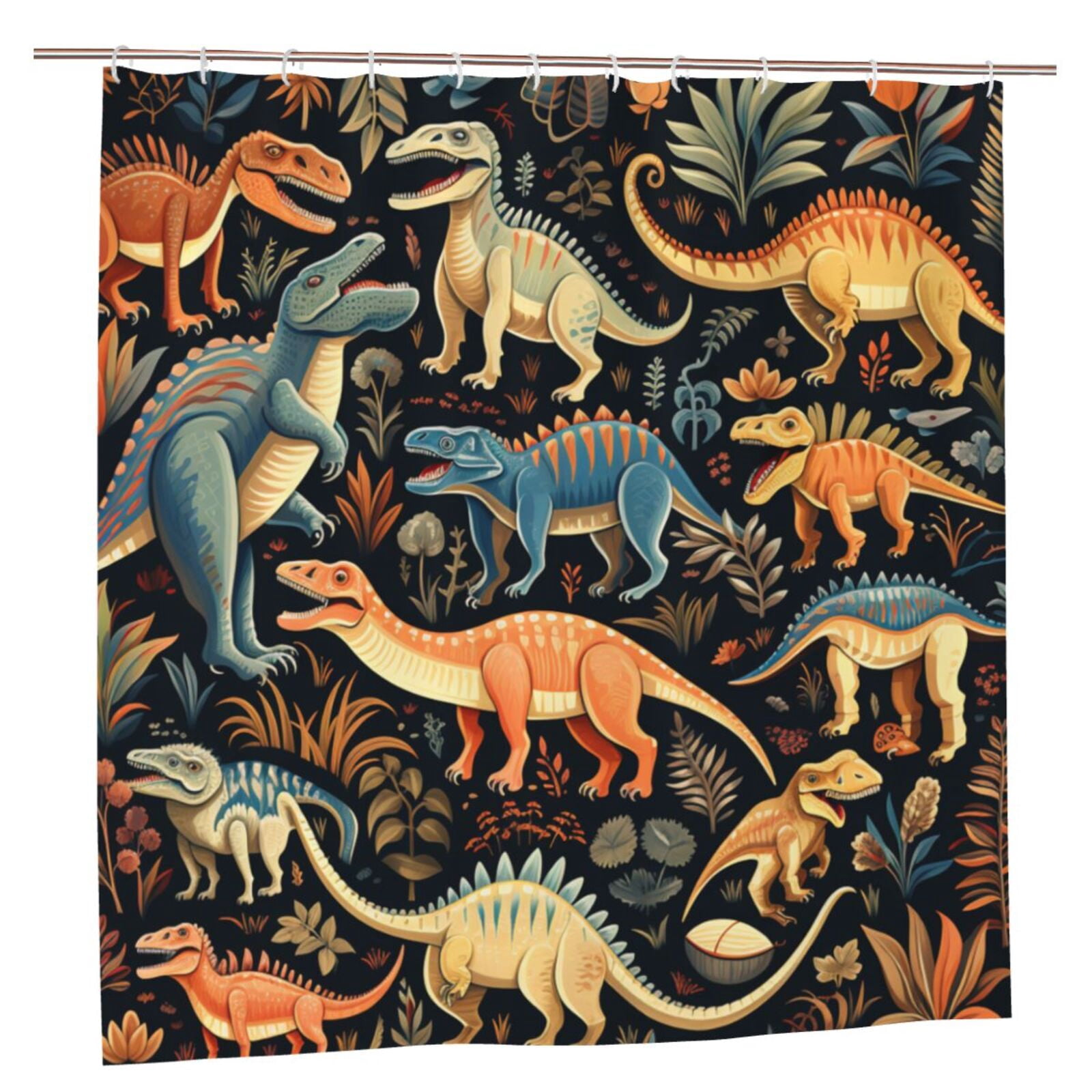 Dino Dinosaur Art Shower Curtain with 12 Plastic Hooks Washable ...