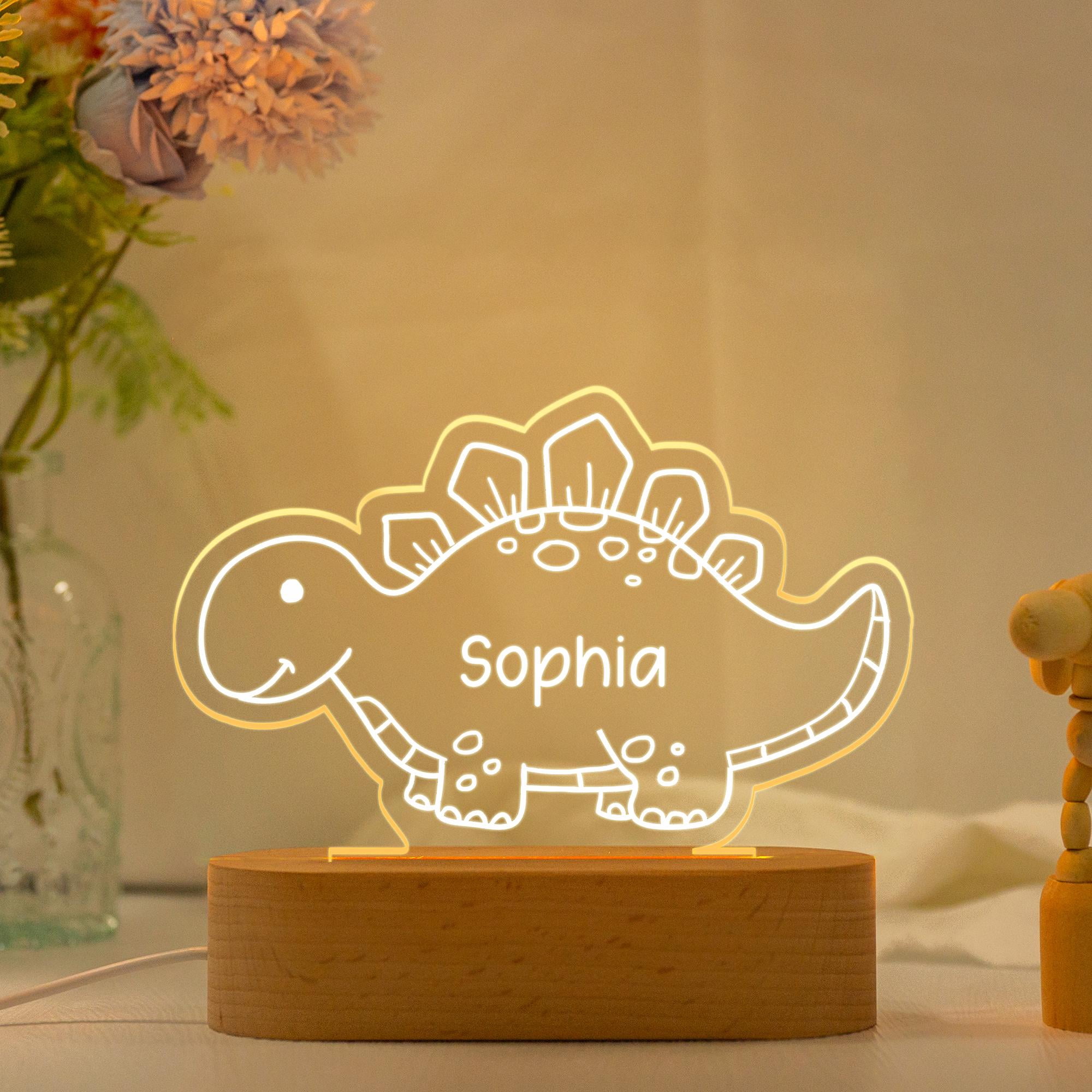 Dino Explorer Design Custom Table Light Acrylic Plaque Wooden Base ...