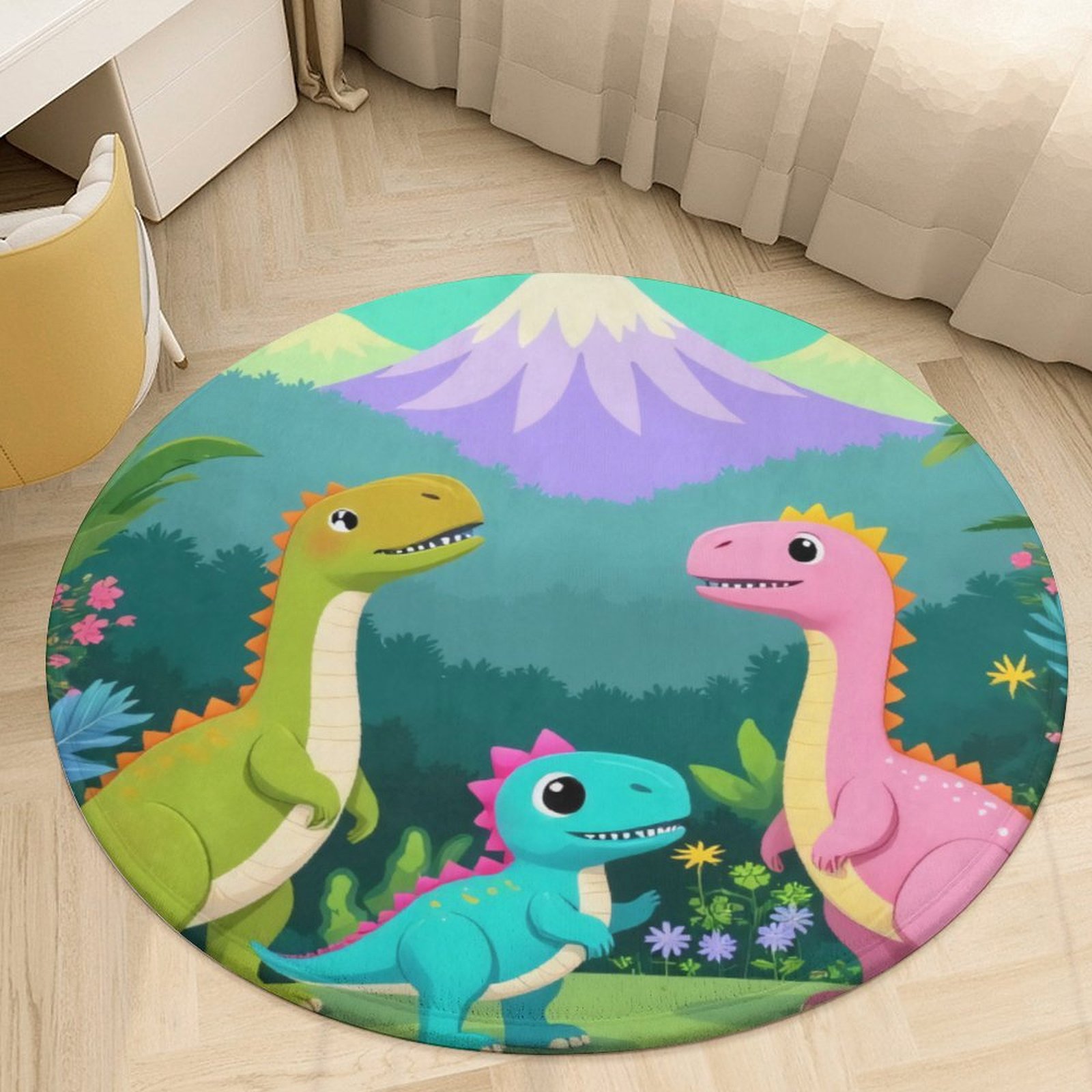 Dino Friends in Jungle Round Area Rugs for Bedroom Living Room, 3FT ...