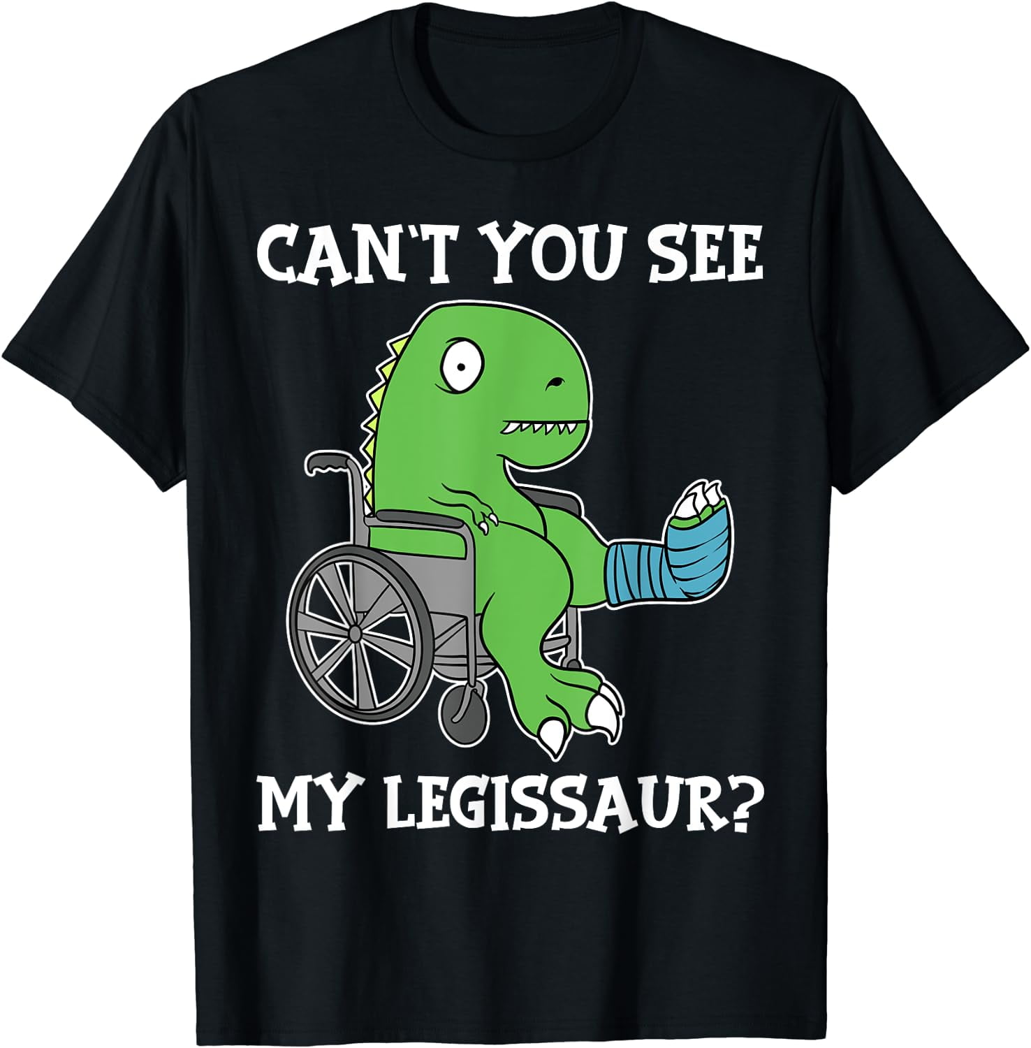Dino Funny Get Well Broken Leg Gift Dinosaur with a Cast T-Shirt Black ...