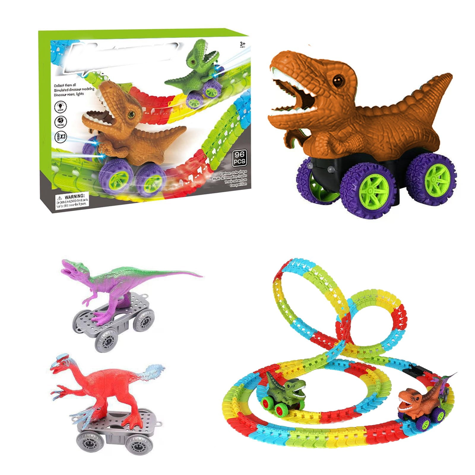 Dino Gravity Car Track Set, The Anti-Gravity Dinosaur Car with Lights ...