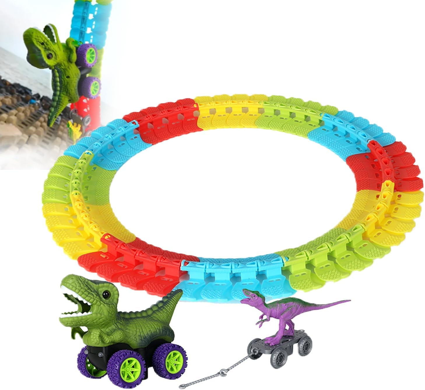 Dino Gravity Car Track Set, The Anti-Gravity Dinosaur Car with Lights ...