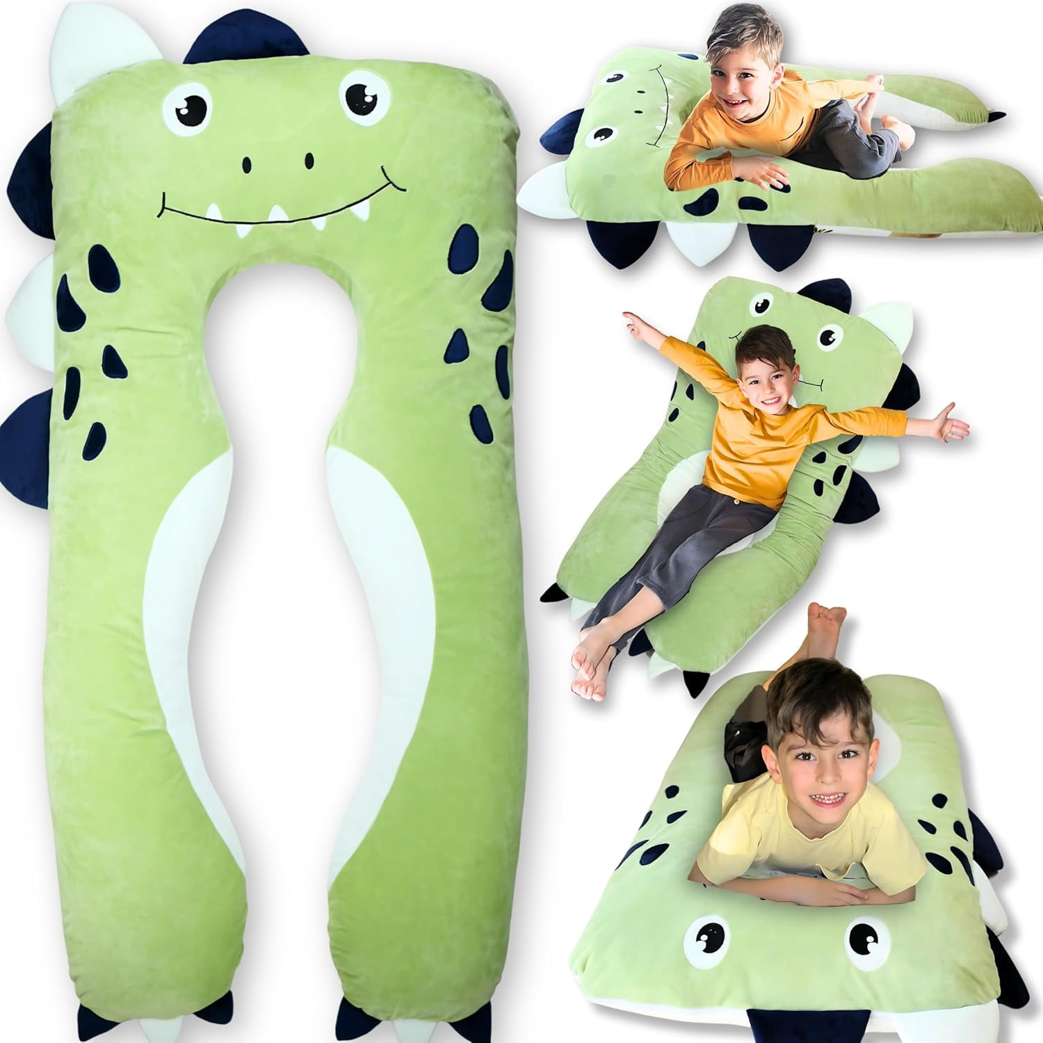 Dino Kids Body Pillow - 47" U-Shape Long Plush Soft Animal Pillow for ...