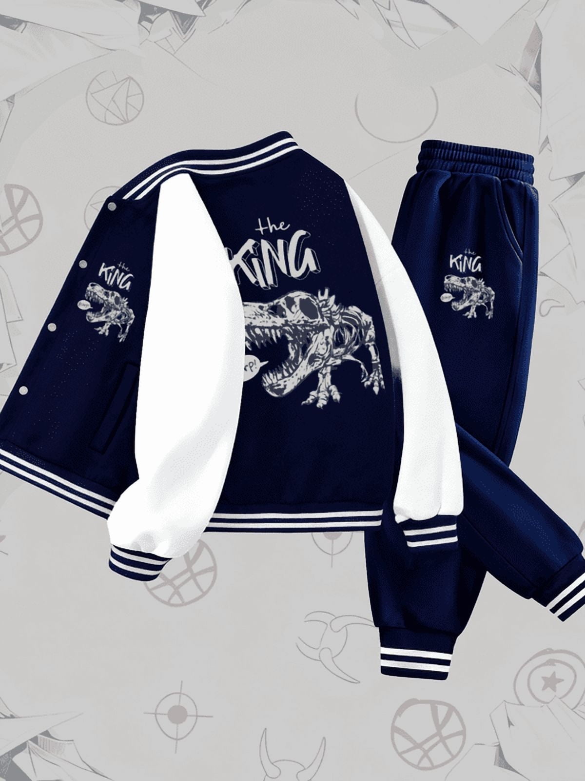Dino King Tracksuit baseball jacket set funny boys black polyester ...