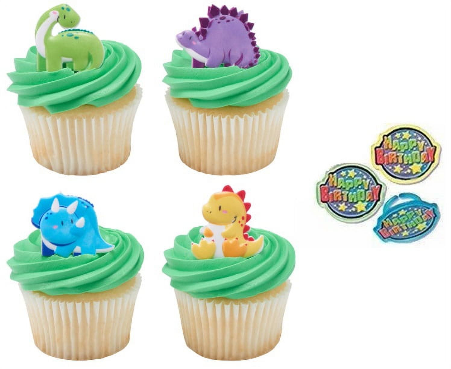 Dino Pals Dinosaur Rings Cupcake Toppers and Birthday Ring - 25 Piece ...