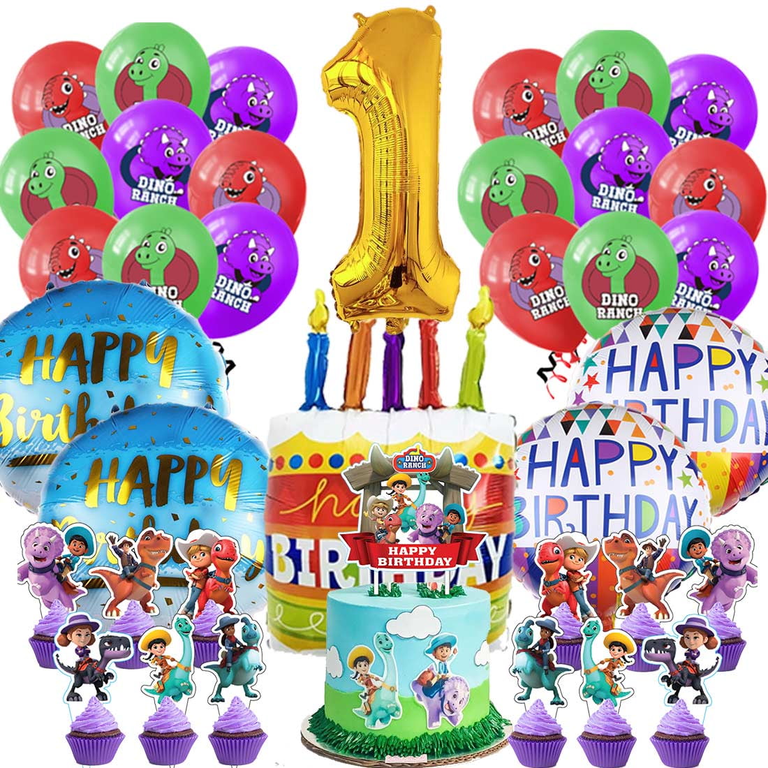 Dino Ranch Party Supplies 1st Decor Kit Balloons Birthday Cake Topper ...