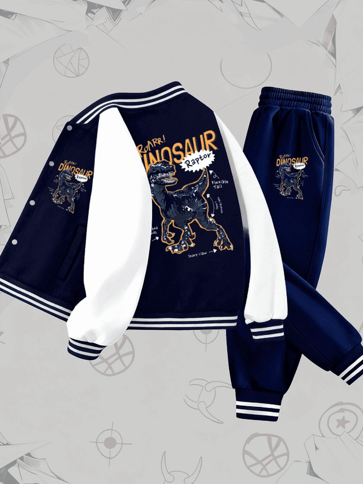 Dino Raptor Tracksuit baseball uniform jacket set funny boys black ...