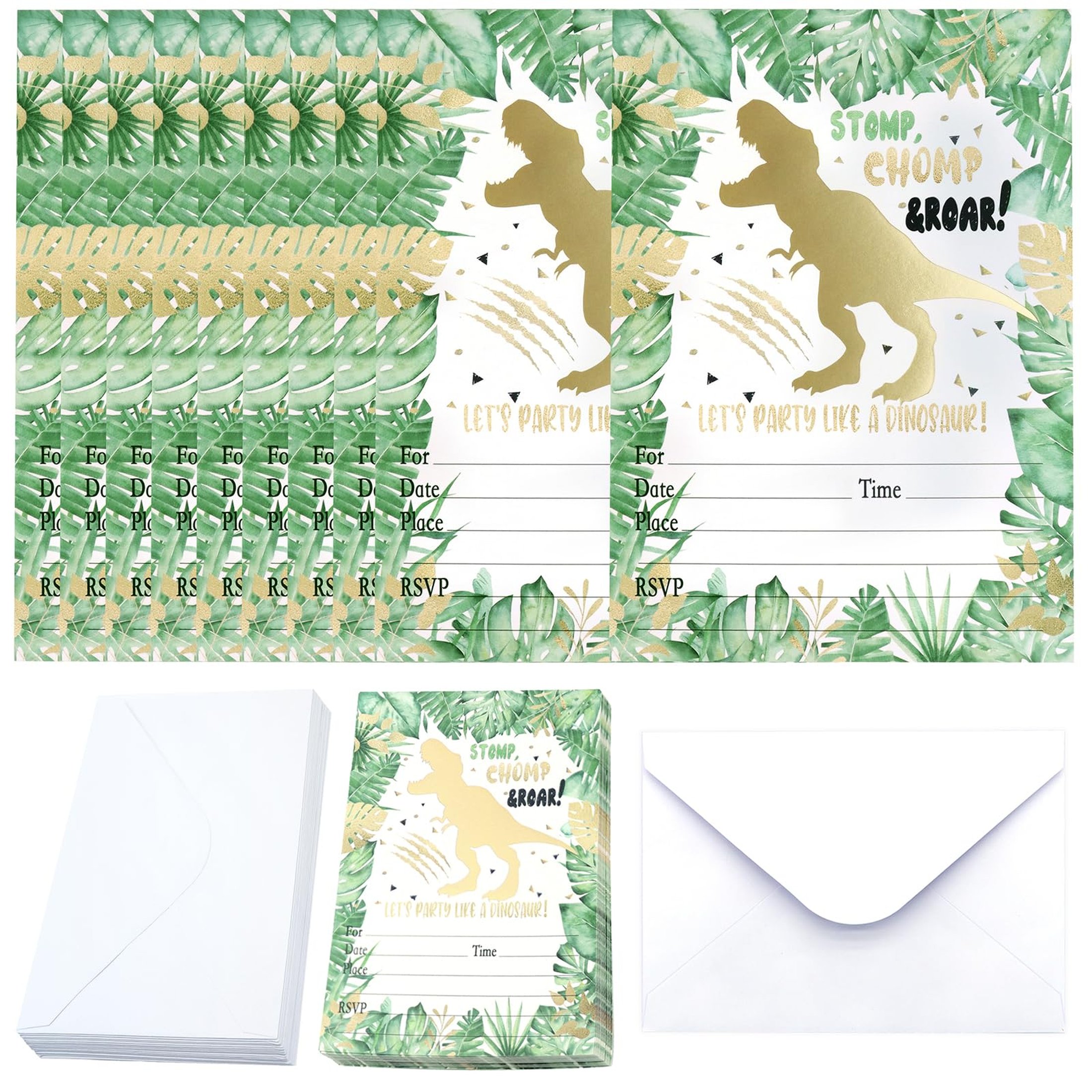 Dino Roar Gold Invitations for T-Rex Birthday Bash - Perfect for a Fun ...