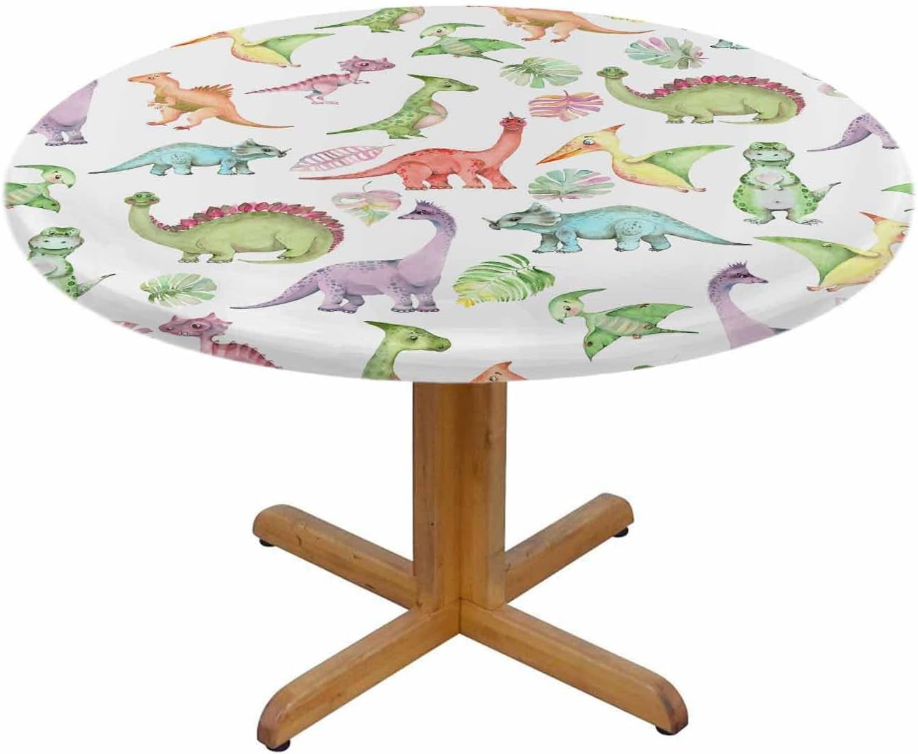 Dino Round Tablecloth Cute Cartoon Watercolor Dinosaurs Waterproof Oil ...