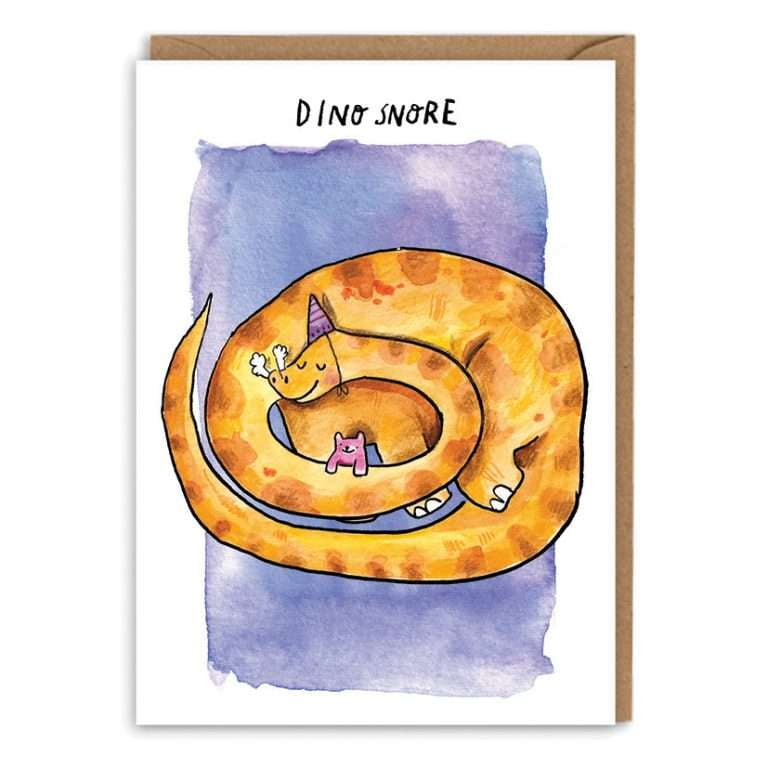 Dino Snore Card – Cute Dinosaur with Party Hat – Blank Inside for ...