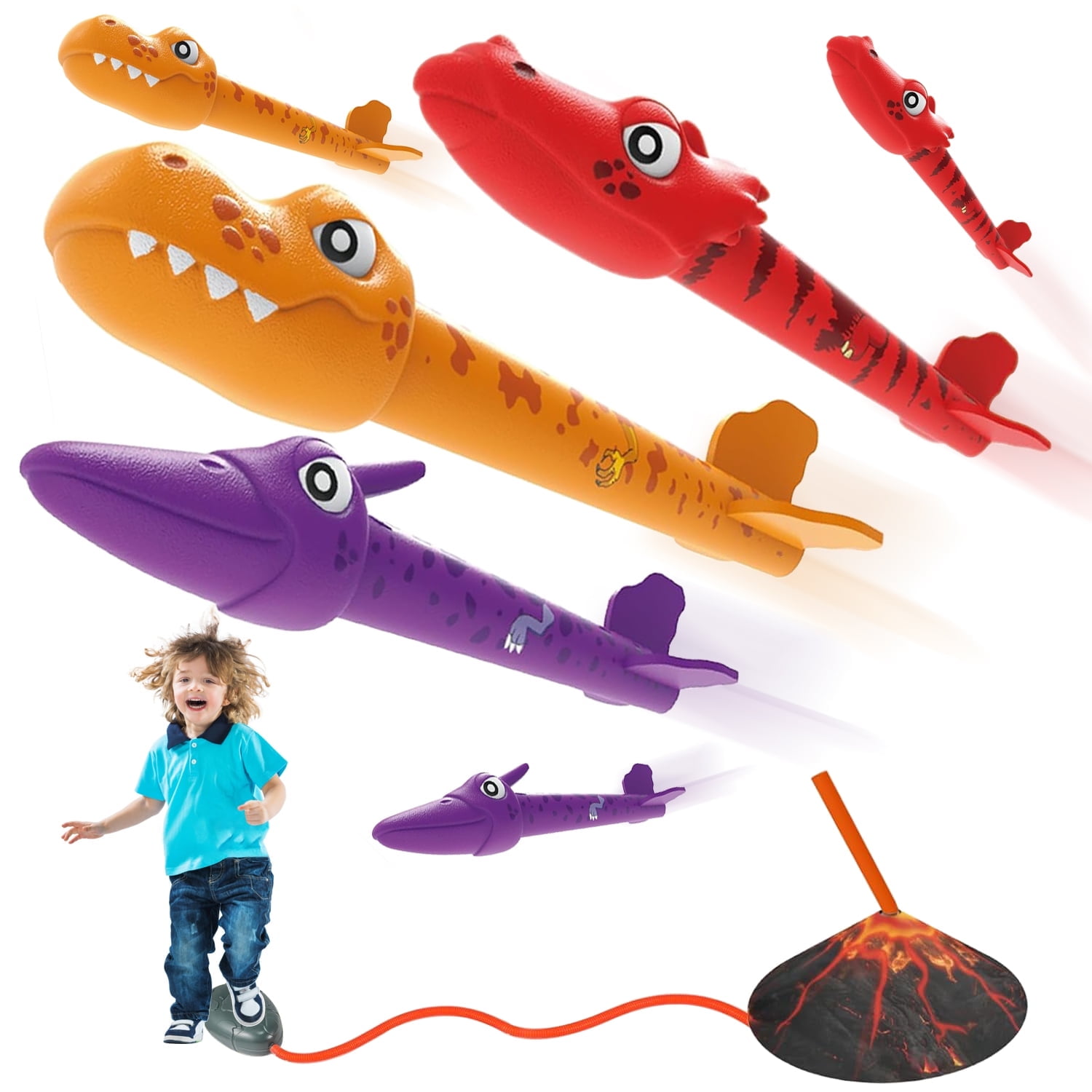 Rirool Dinosaur Rocket Launcher Toy – Stomp & Launch 6 Foam Rockets Up ...