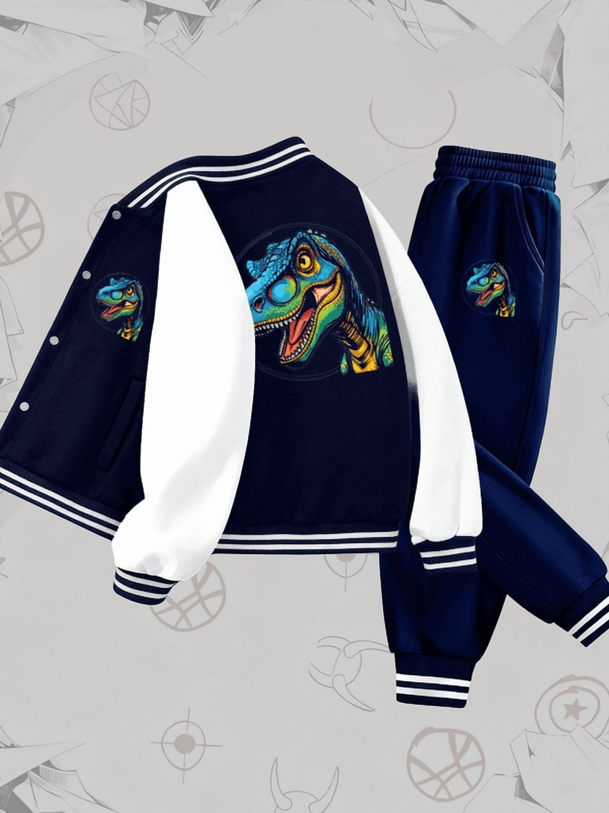 Dino Tracksuit Set Varsity Jacket set funny boys black sweater hoodie ...