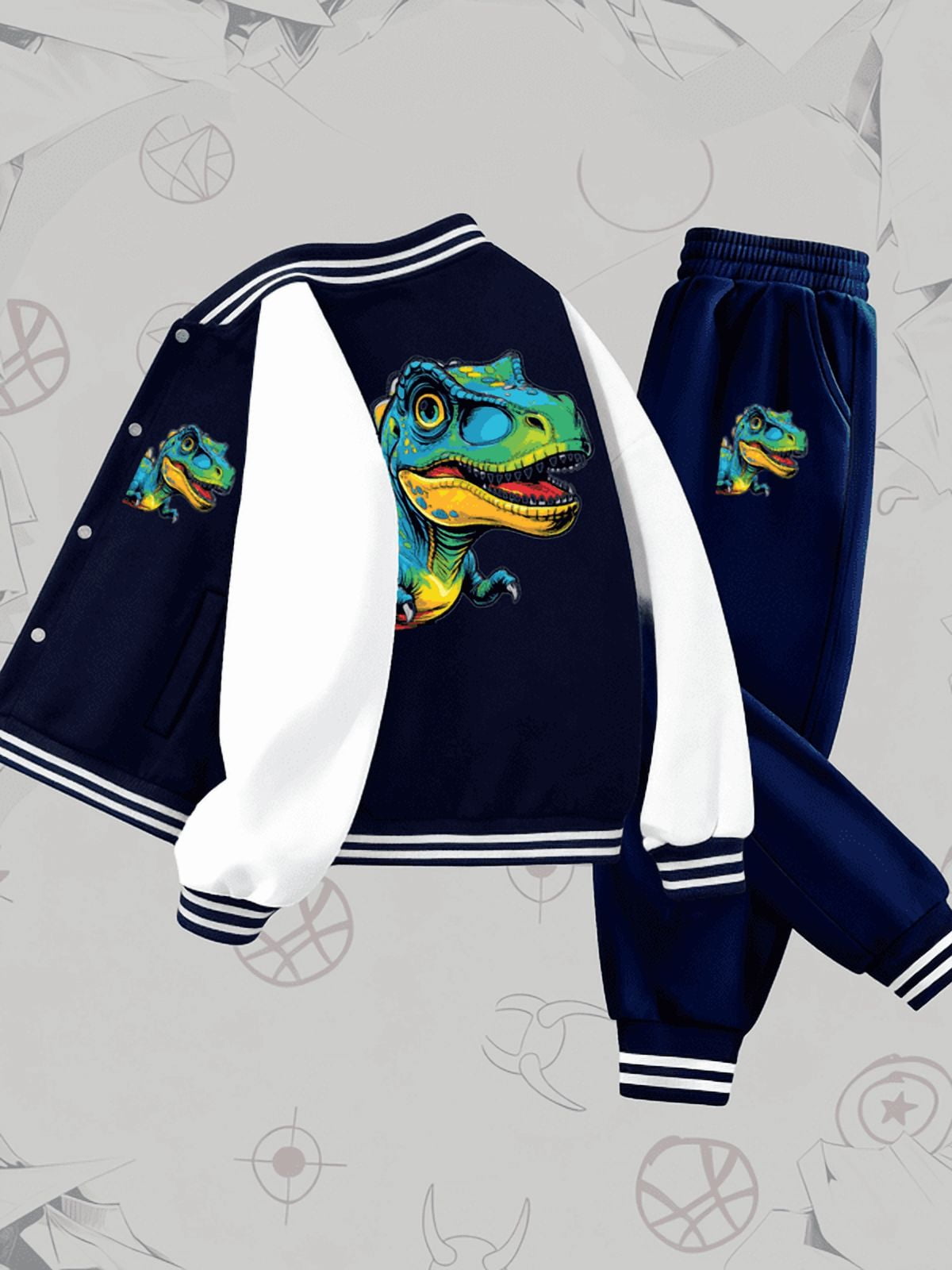 Dino Varsity Jacket Set baseball jacket set funny boys black polyester ...