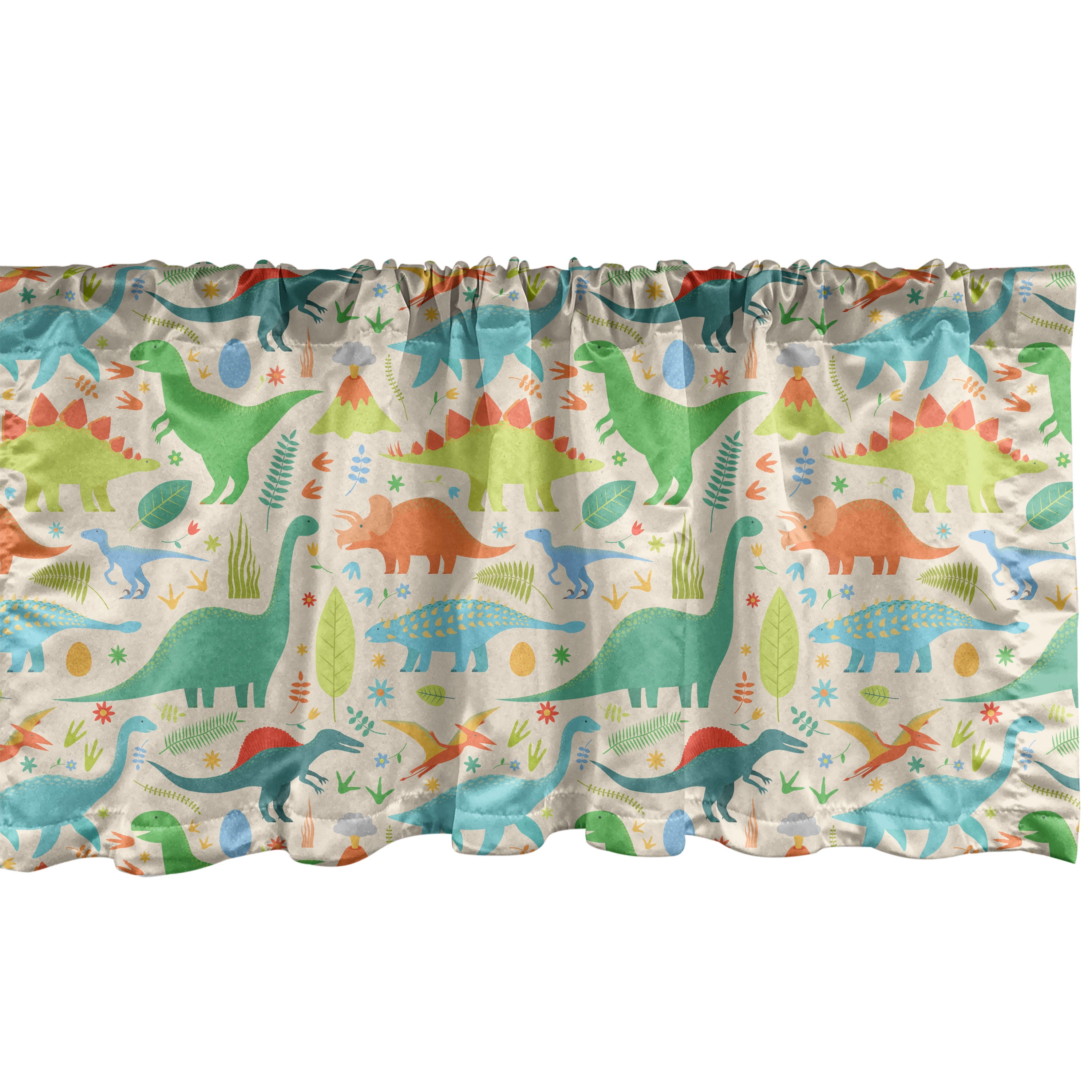 Dino Window Valance Pack of 2, Mammal Animals Volcano and Leaves ...