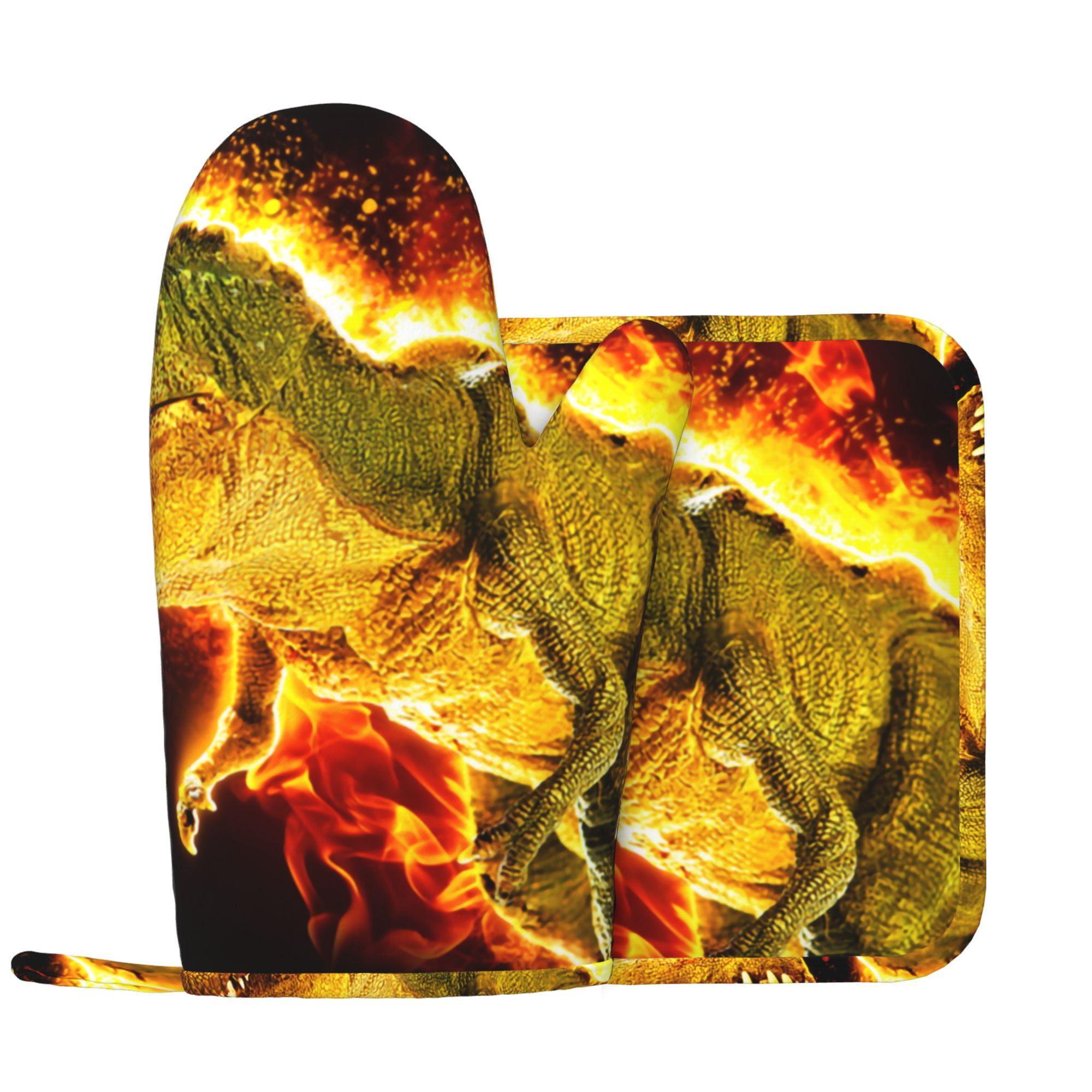 Dino dinosaur art illustration painting Oven gloves, pot clamp set ...