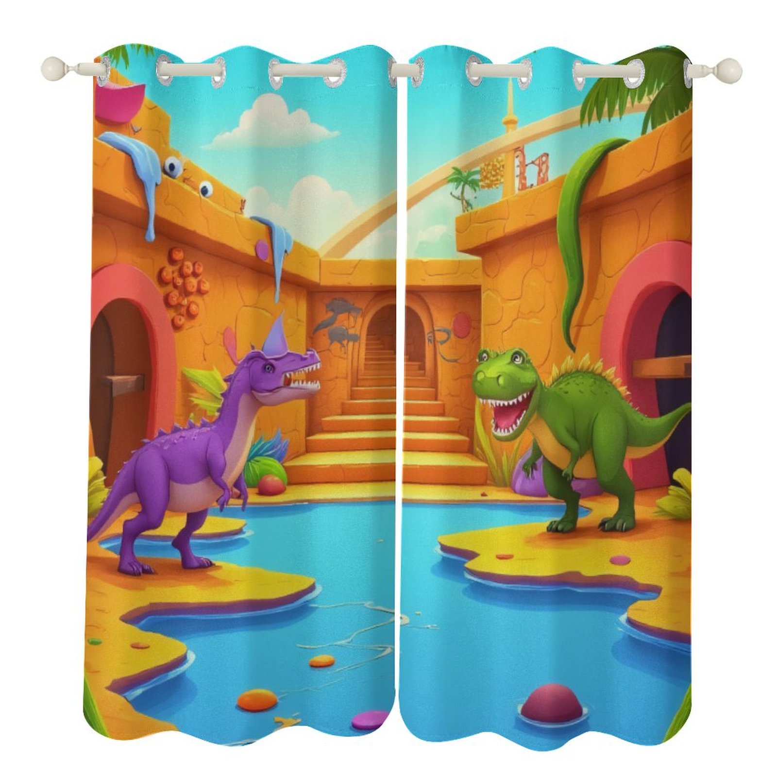 Dinos at Pool Party 2 Panels Curtains for Bedroom Living Room Drapes ...
