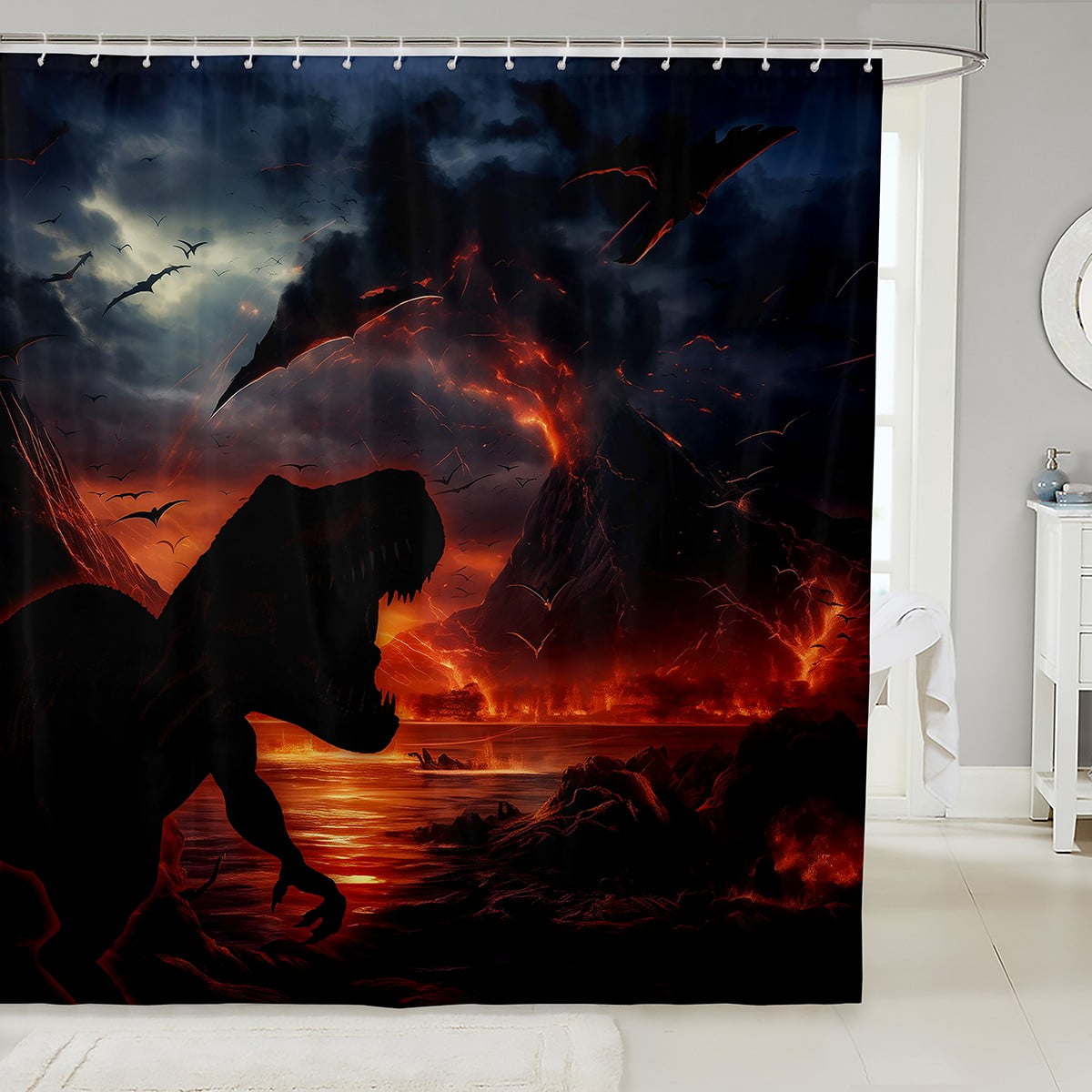 Dinosaor Shower Curtain 3D Realistic Dinosaur Pattern Fabric Shower ...