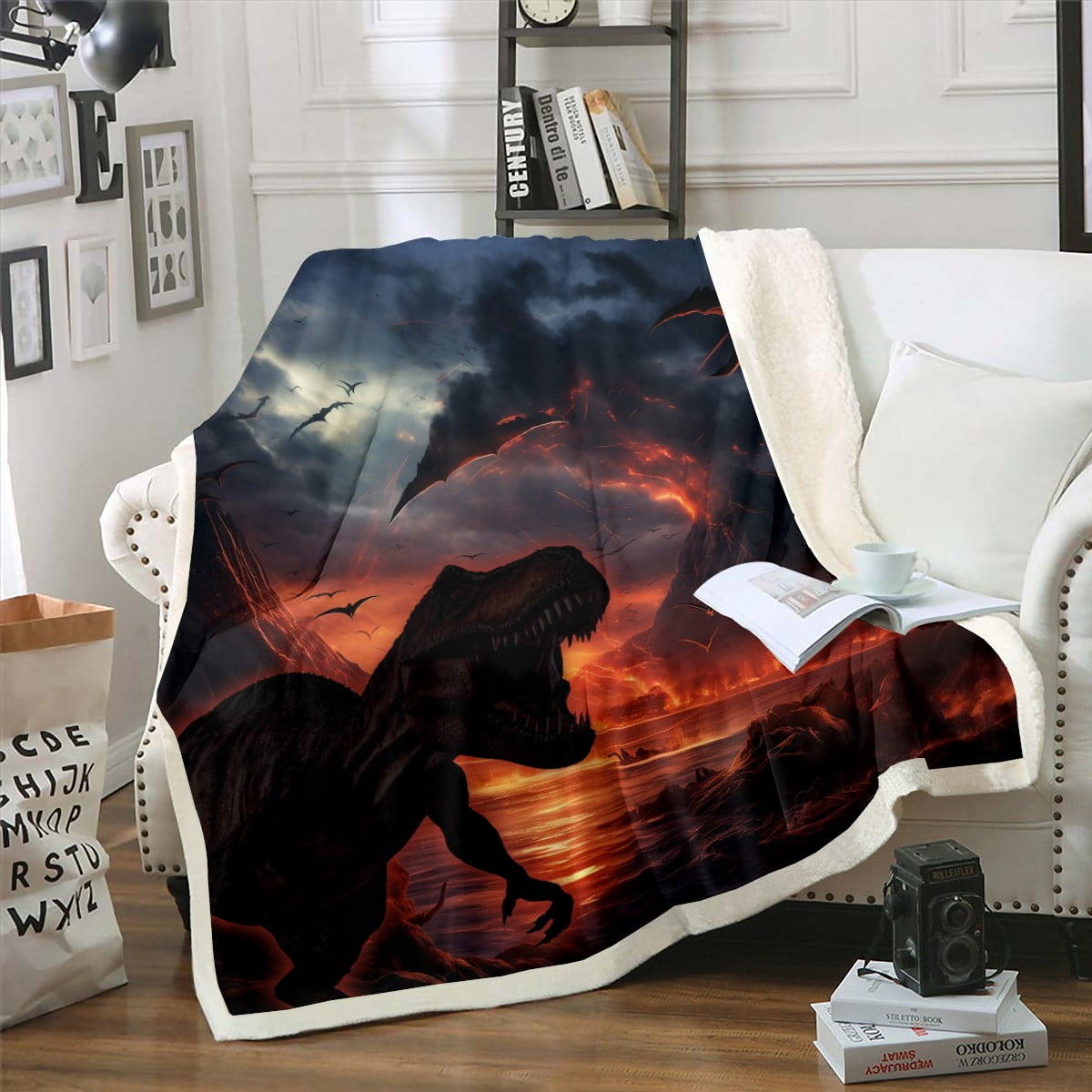 Dinosaor Throw Blanket 3D Realistic Dinosaur Pattern Twin Fleece ...