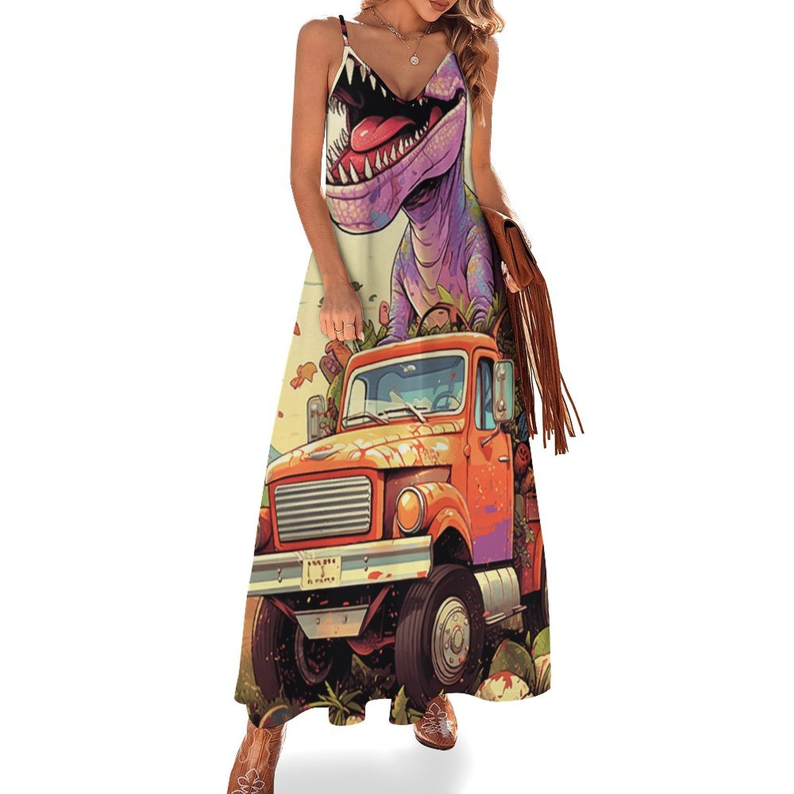 Dinosaur (111) Dress Party Ladies Skinny Suspender Ankle Long Dress ...