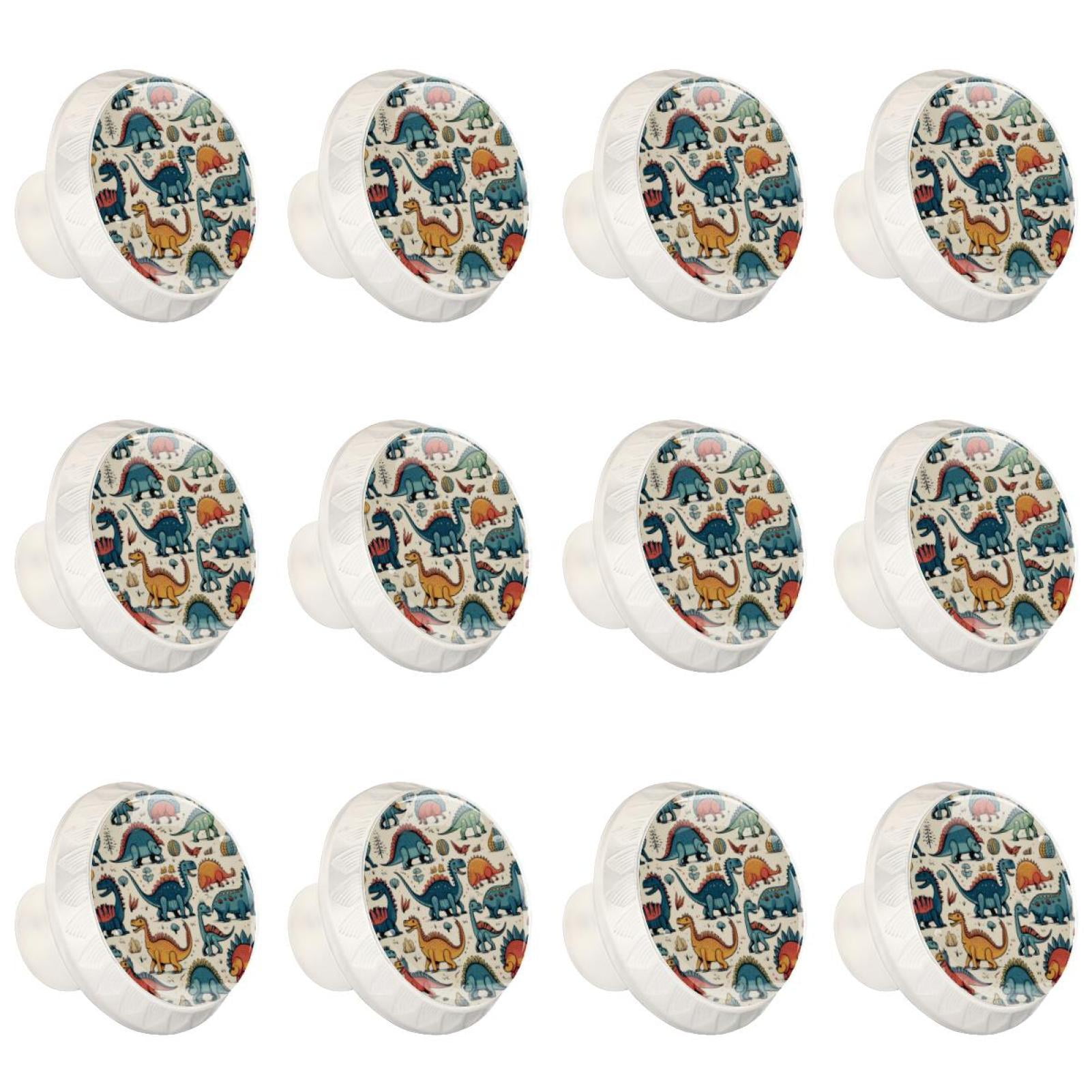 Dinosaur 12 Pcs White Round Drawer Pulls with Screws,ABS and Glass ...