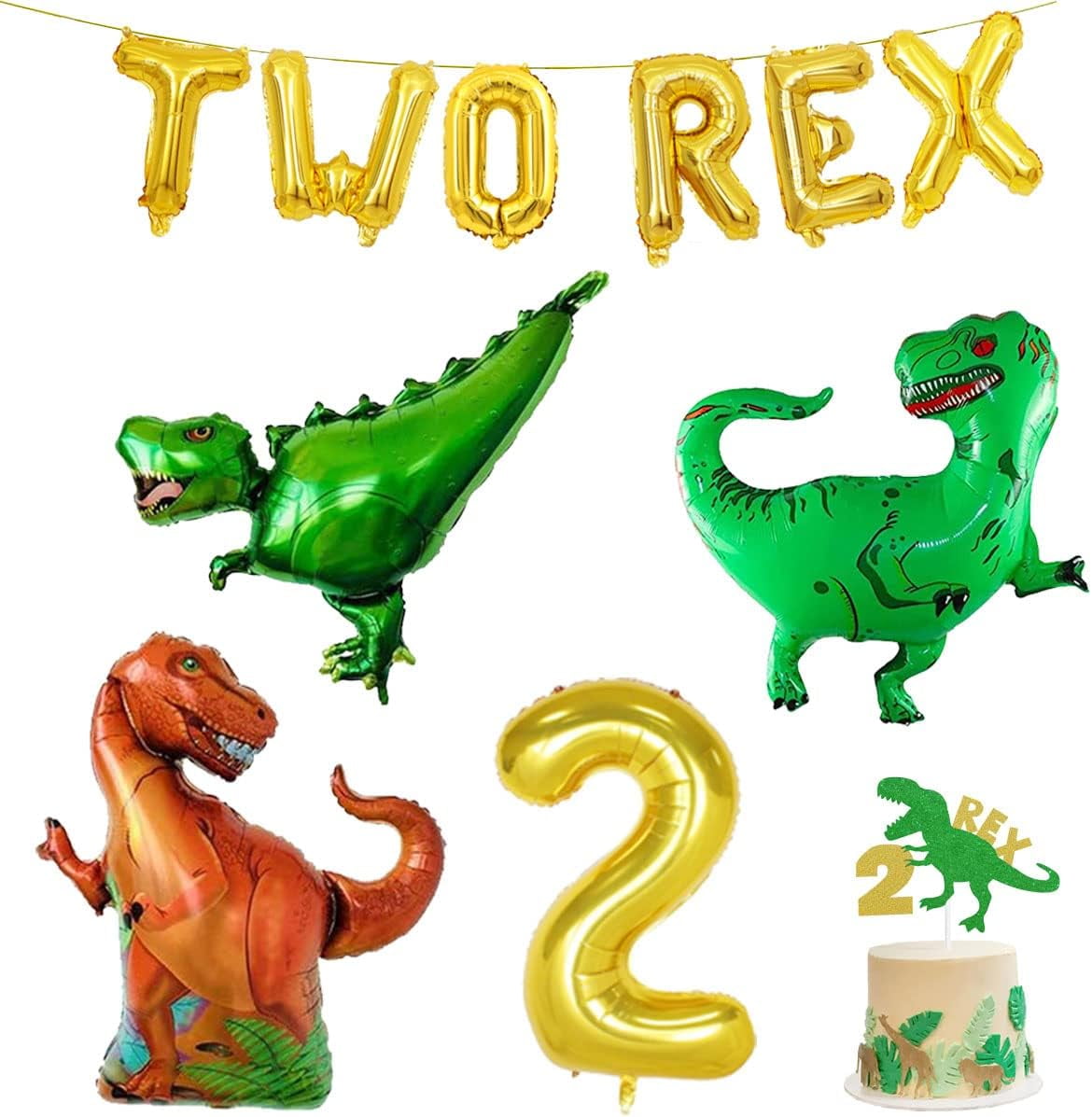 Dinosaur 2nd Birthday Party Decorations Set - Two Rex Balloons, Number ...