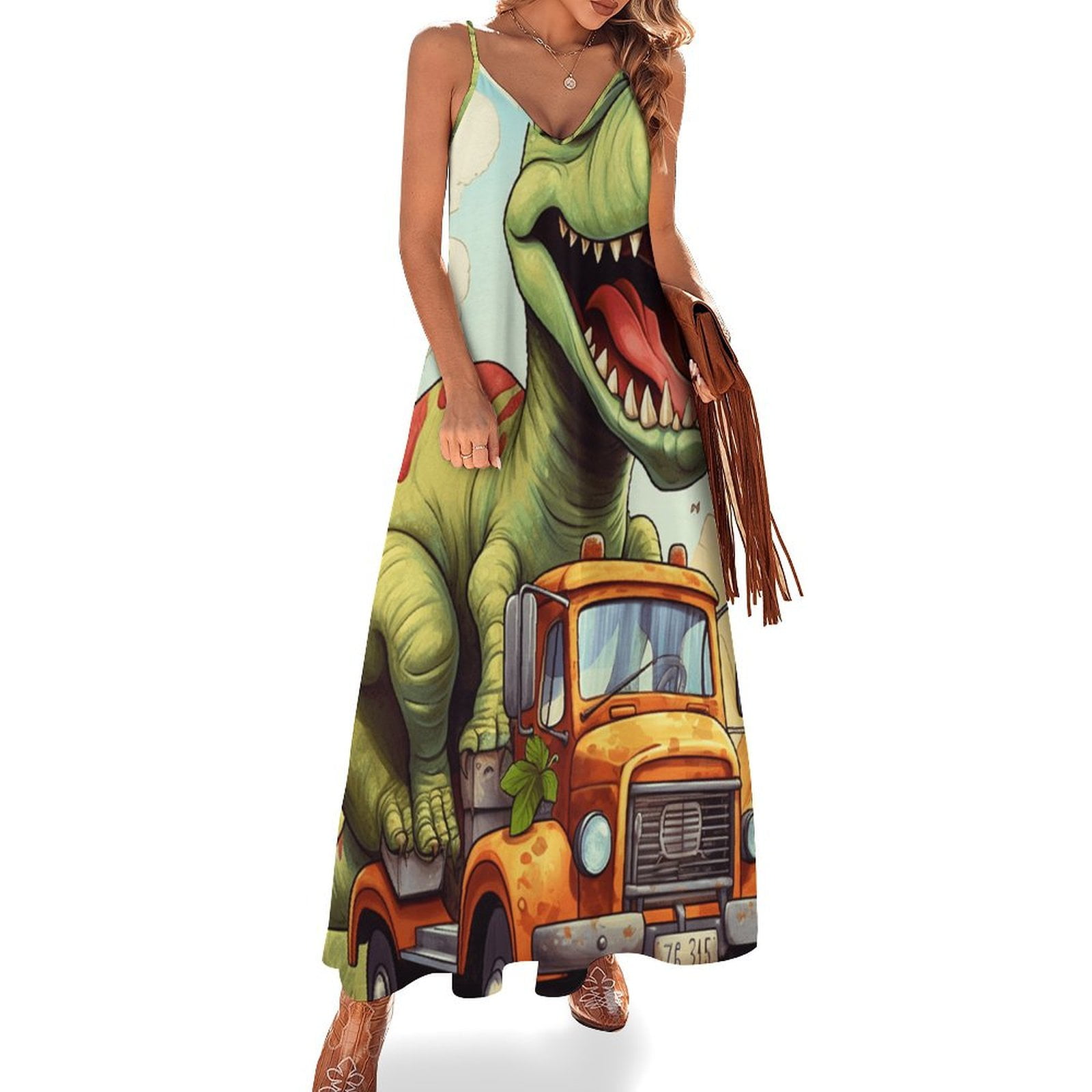 Dinosaur (32) Dress Party Ladies Skinny Suspender Ankle Long Dress - Walmart.com