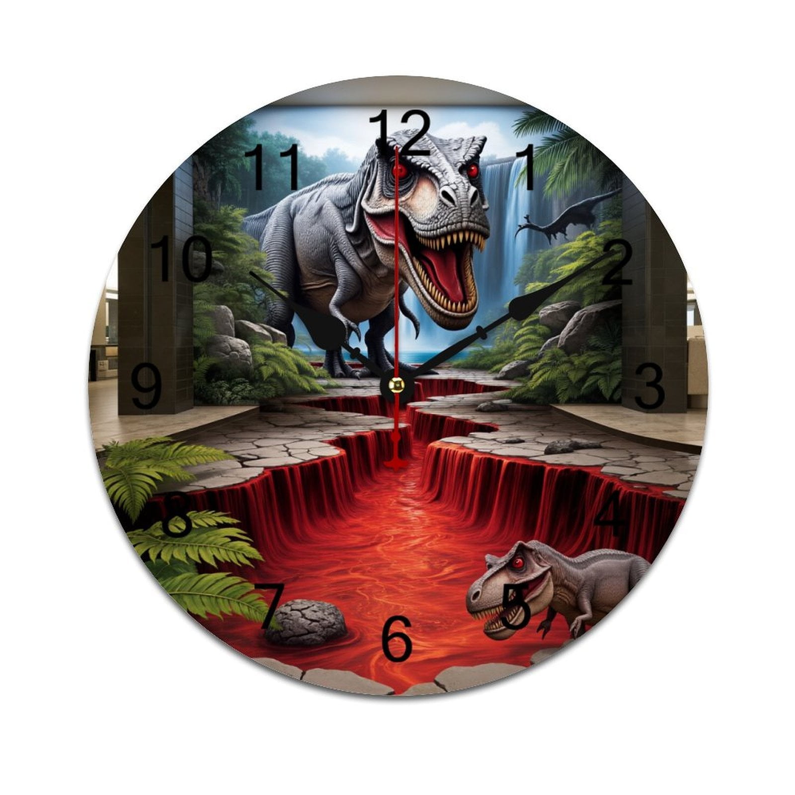 Dinosaur 3D Pattern Time Decorative Wall Clocks Round Large Wall Watch ...
