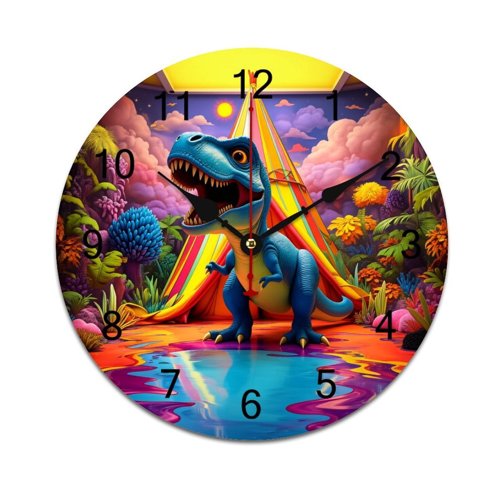 Dinosaur 3D Pattern Time Decorative Wall Clocks Round Large Wall Watch ...