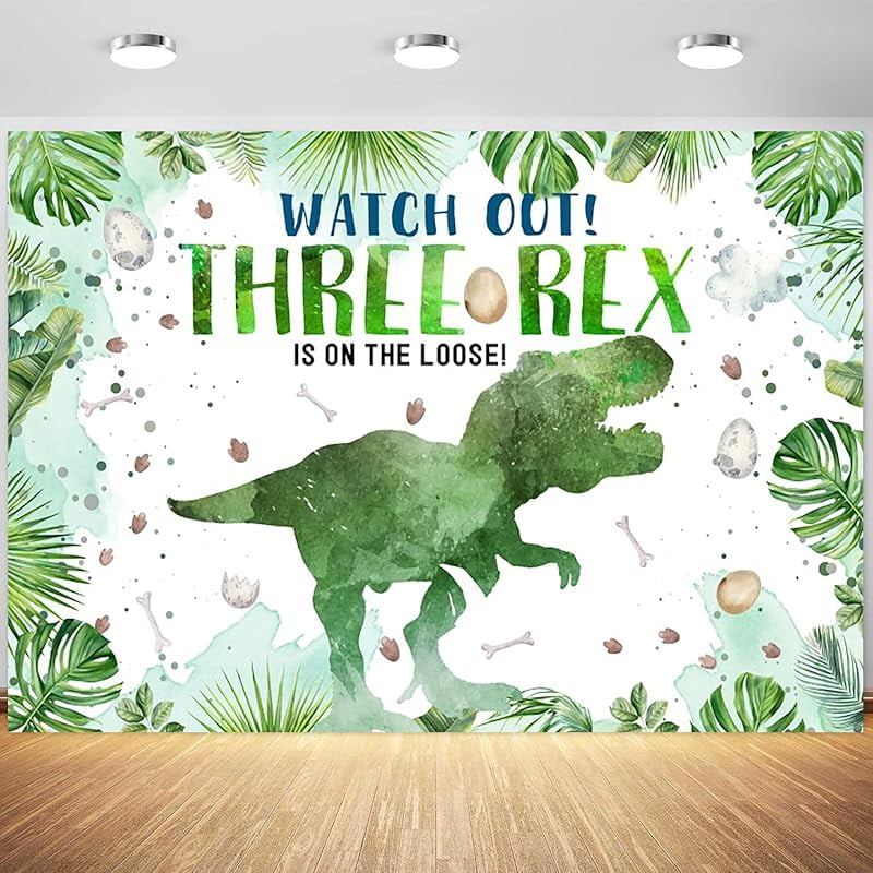 Dinosaur 3rd Birthday Backdrop Green Dinosaur Jungle Leaves Photography ...