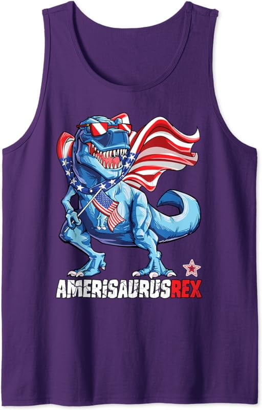 Dinosaur 4th of July Men Amerisaurus T Rex American Flag USA Tank Top ...