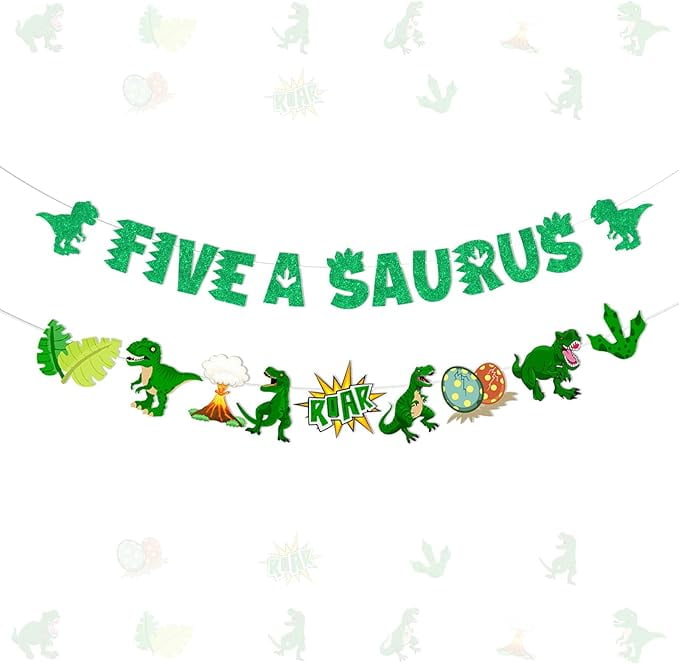 Dinosaur 5th Birthday Decoration Banner Five A Saurus Banner Little ...