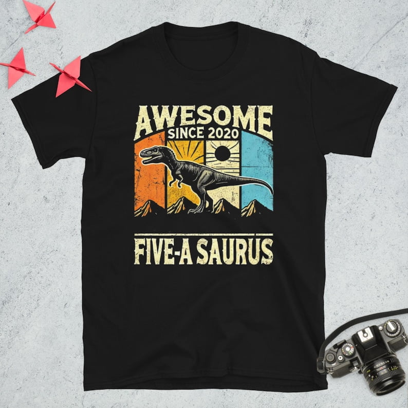 Dinosaur 5th Birthday Shirt for 5 Year Old Kids – T Rex Five-saurus Tee ...