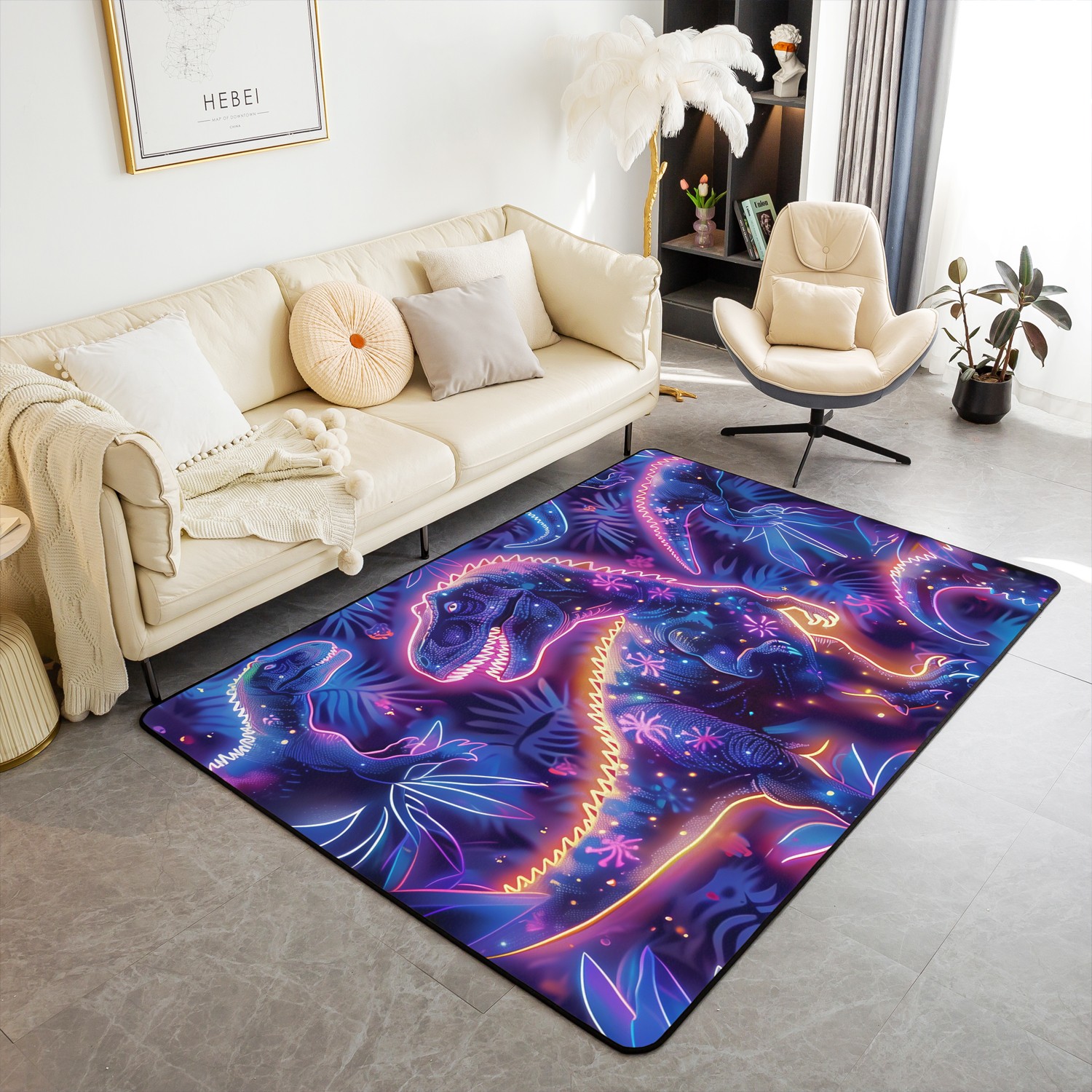 Dinosaur 4'11"x 6'6" Area Rug,Animal Carpet,Cartoon Dino Lovely Animal ...