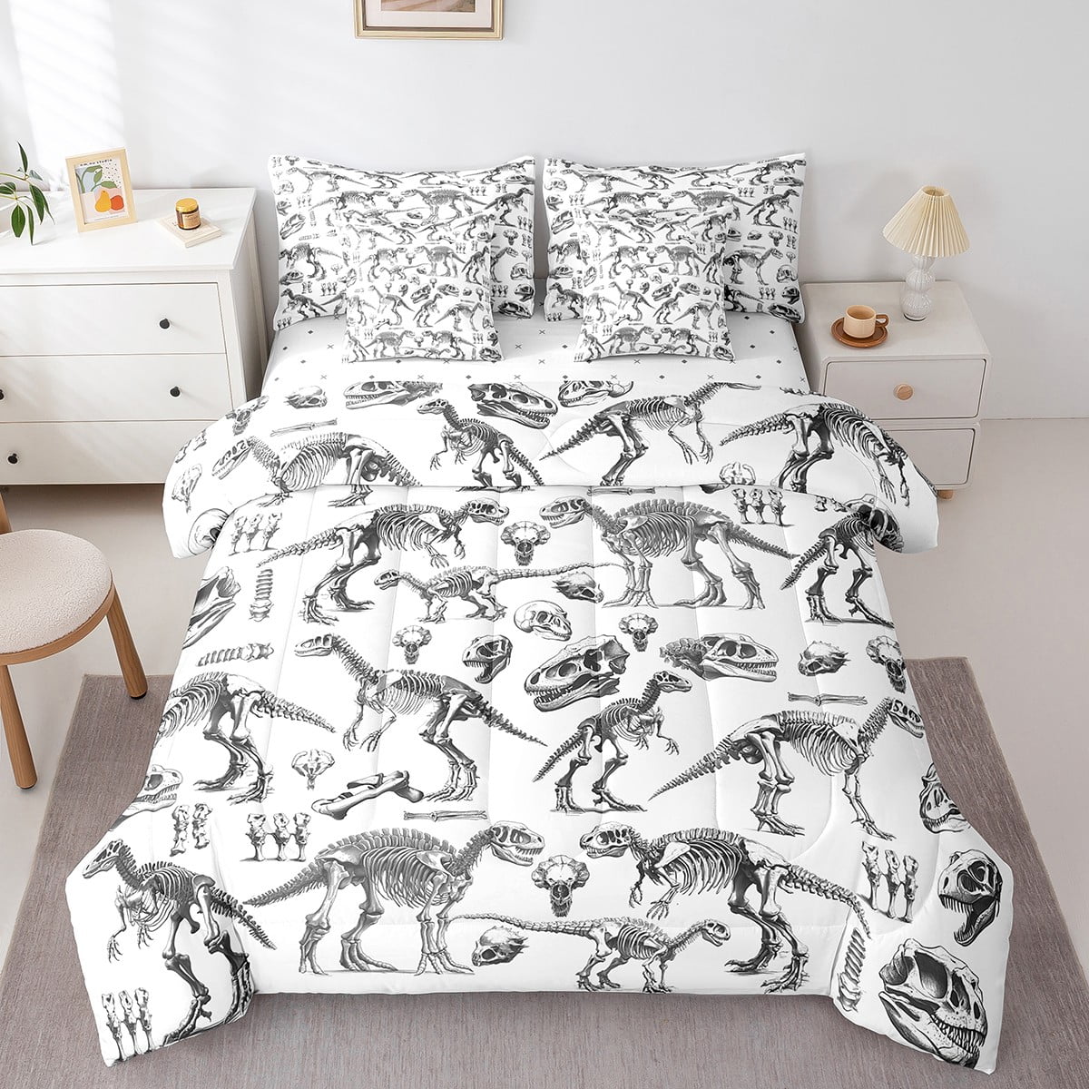 Dinosaur 7Pcs Comforter Set Full,Dinosaur Skeleton Bedding Set,Animals ...