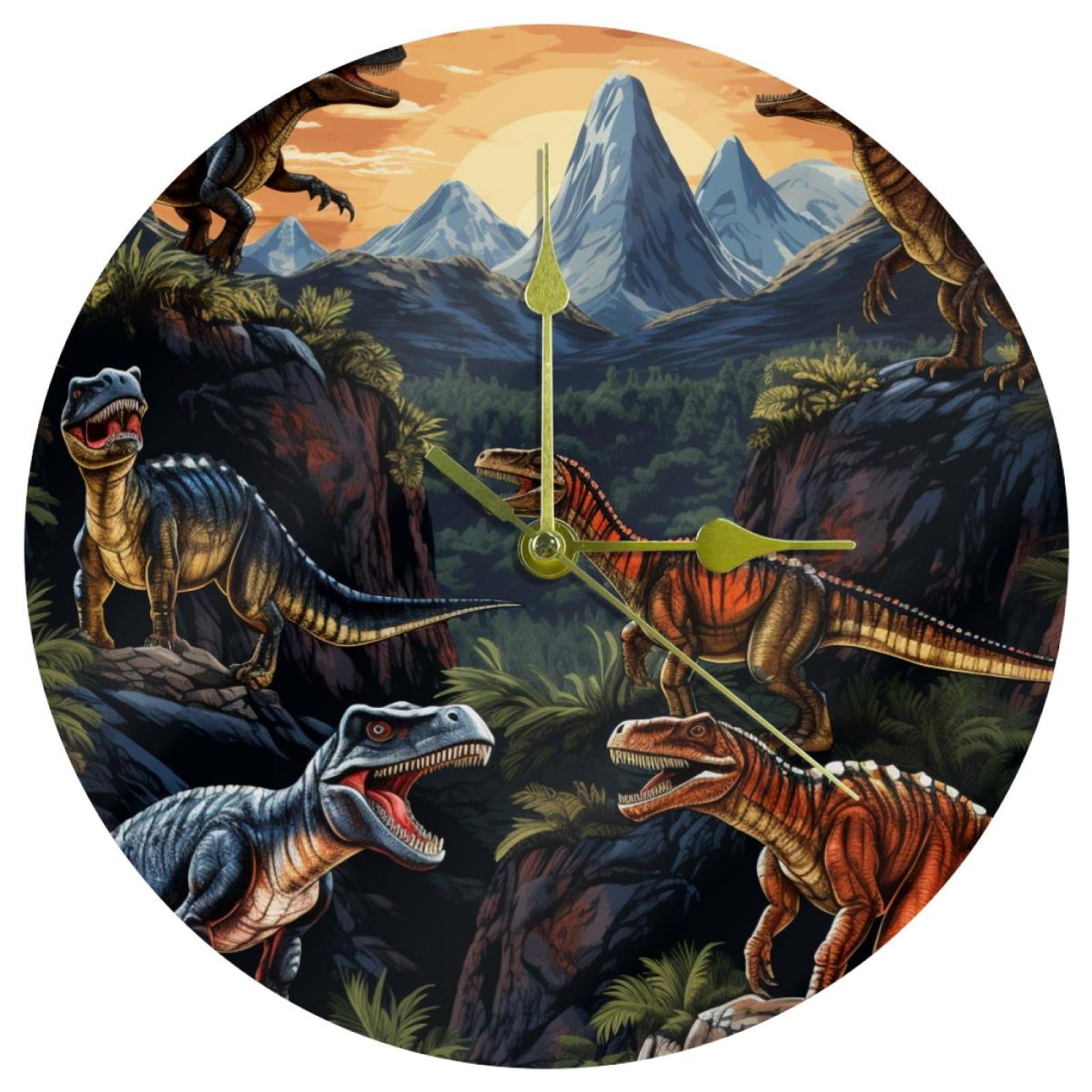 Dinosaur 9.8-Inch Round Acrylic Wall Clock - Silent Non Ticking Battery ...