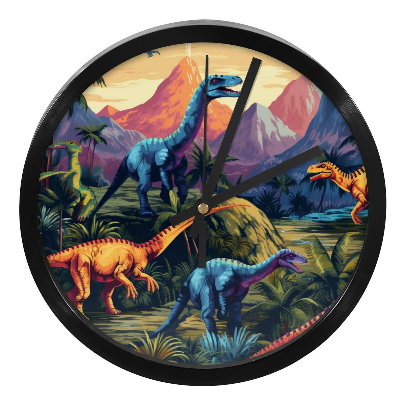 Dinosaur 9.8 Inch Round Digital Wall Clock - Silent Non-Ticking Battery ...
