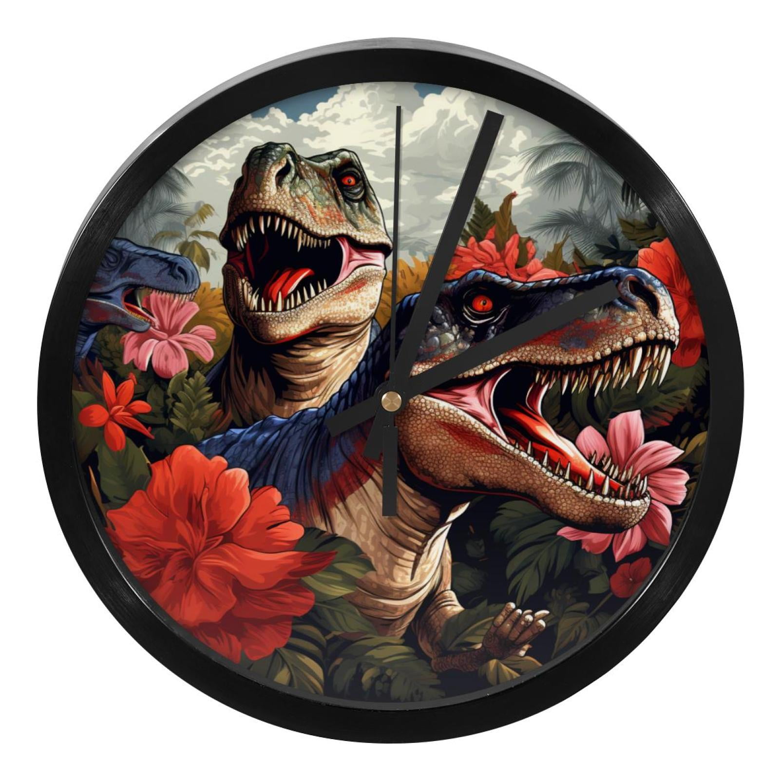 Dinosaur 9.8 Inch Round Digital Wall Clock - Silent Non-Ticking Battery ...