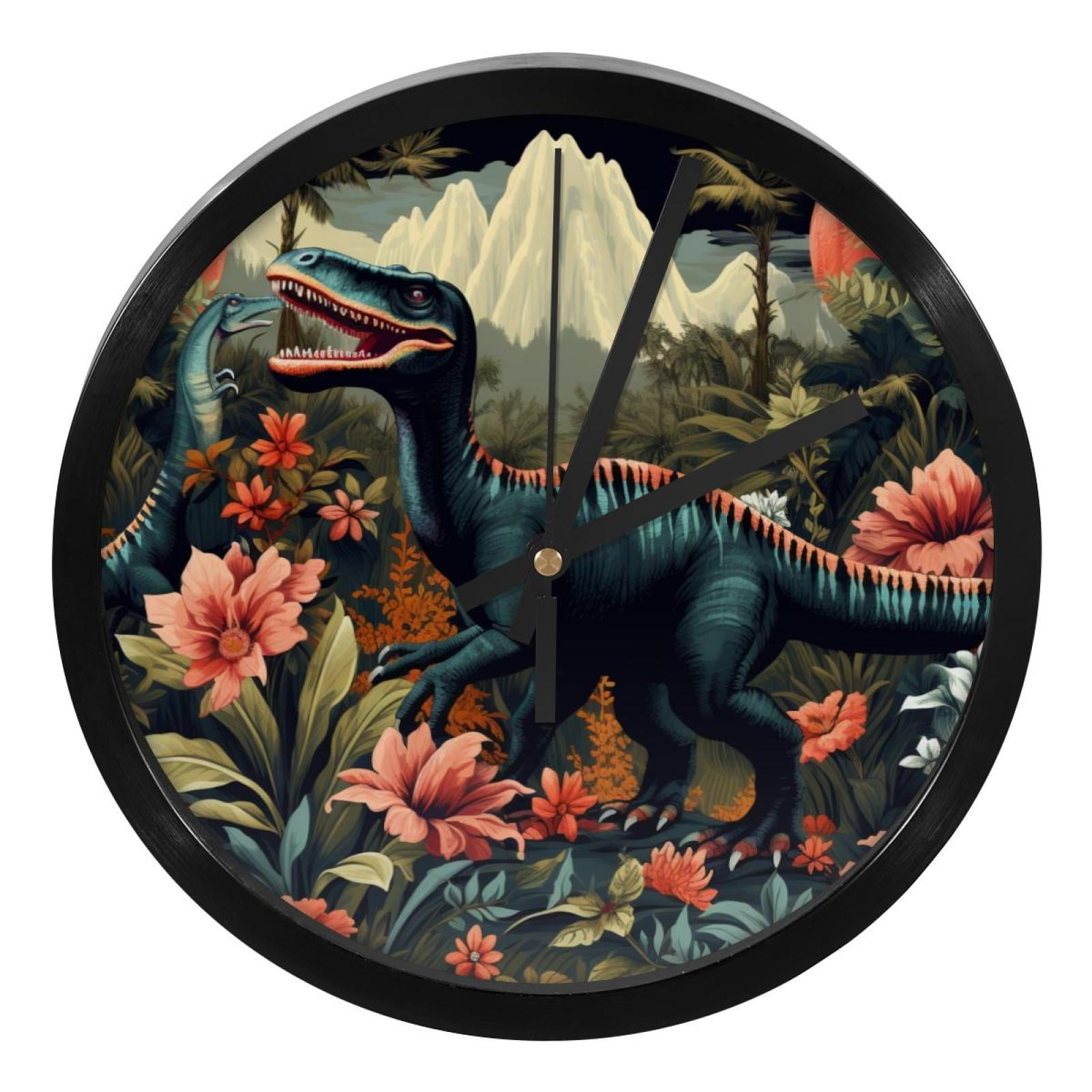 Dinosaur 9.8-Inch Round Wall Clock, Silent Non-Ticking Digital Clock ...