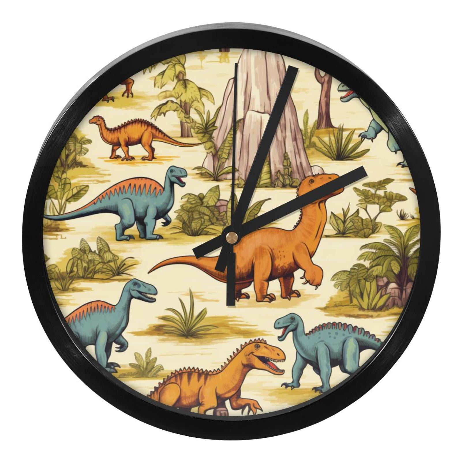 Dinosaur 9.8 Inch Silent Round Digital Wall Clock, Battery Operated ...