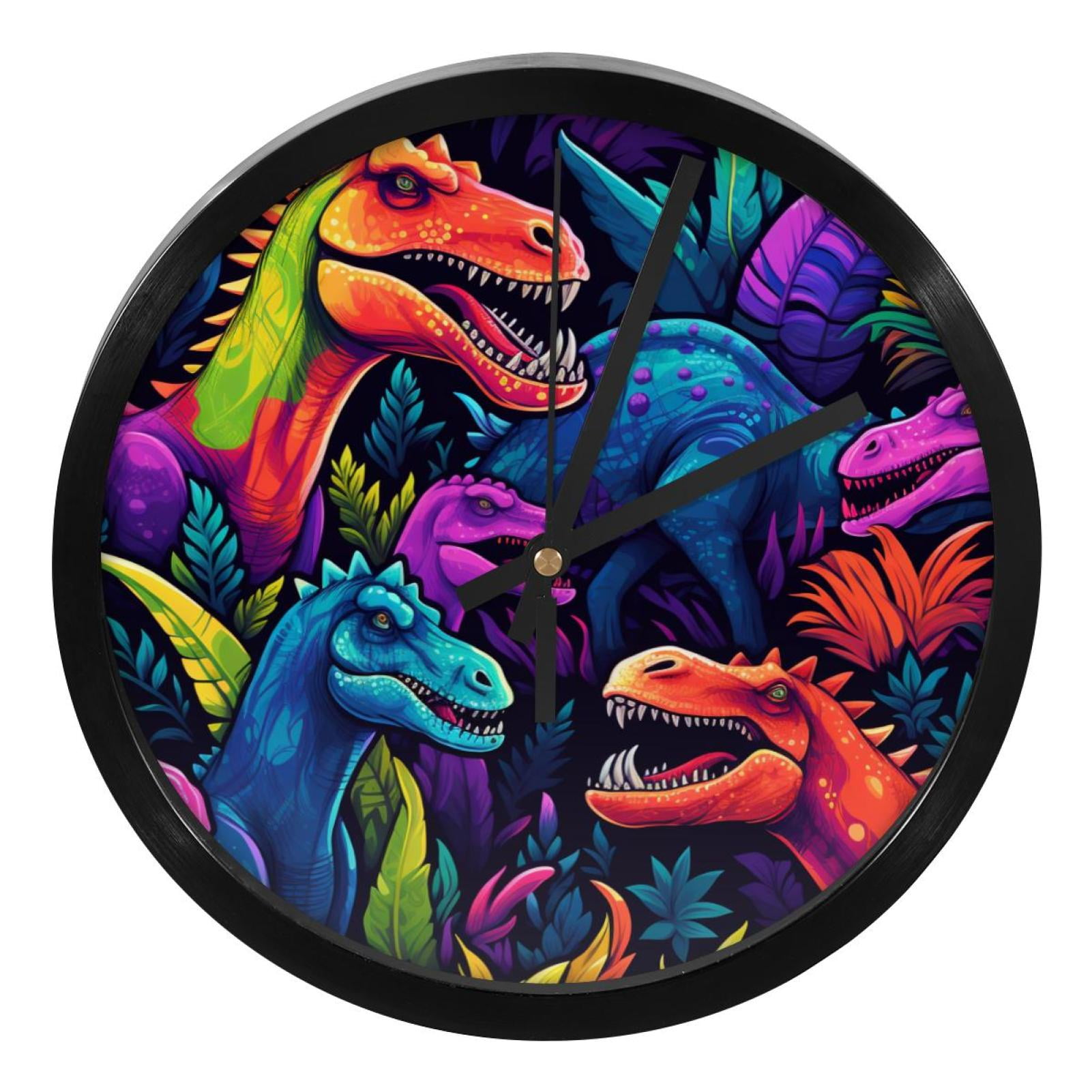 Dinosaur 9.8 Inches Silent Wall Clock, Round Digital Battery Operated ...