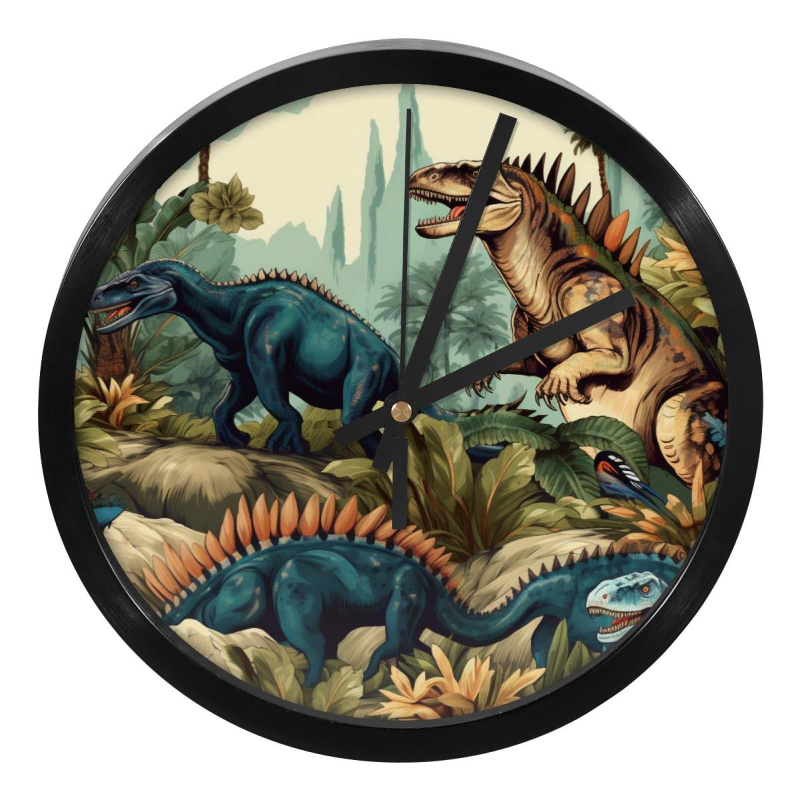 Dinosaur 9.8 Inches Silent Wall Clock, Round Digital Battery Operated ...