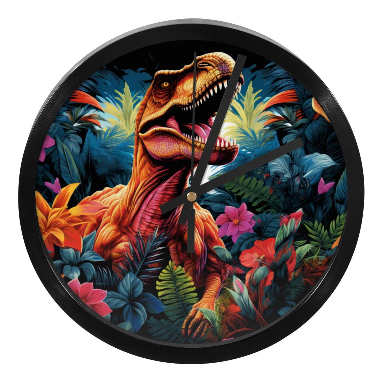 Dinosaur 9.8 Inches Wall Clock - Silent Round Digital Clock, Battery ...