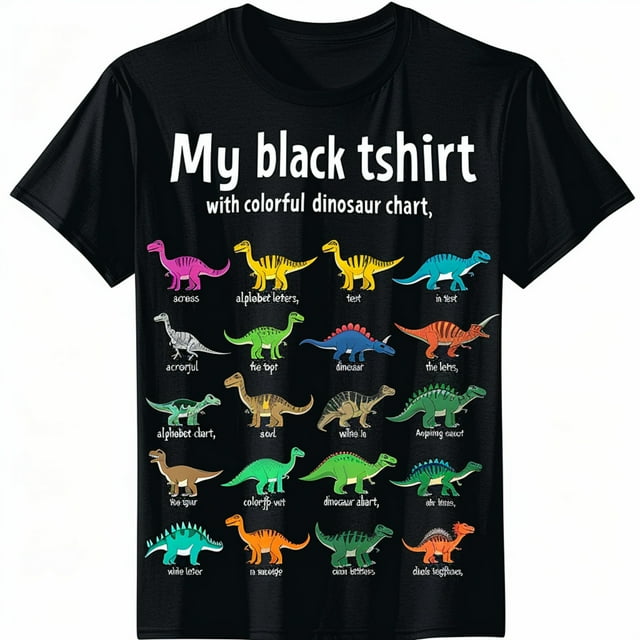 Dinosaur Alphabet Chart Black TShirt with 'MY Dinosaur' Text Colorful ...