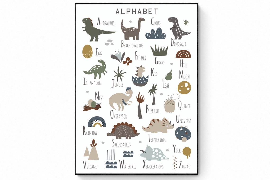 Dinosaur Alphabet Educational Wall Art for Nursery and Playroom ...