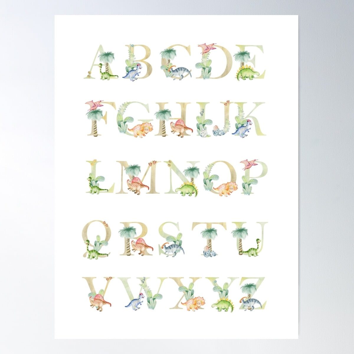 Dinosaur Alphabet Poster Wall Art, Modern Wall Decor For Living Room ...