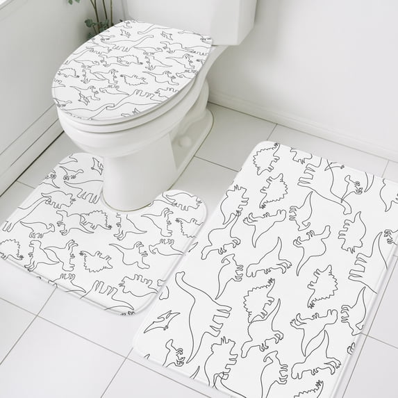 Dinosaur Animal Bathroom Rugs Set Abstract Dinosaur Sketching Side ...